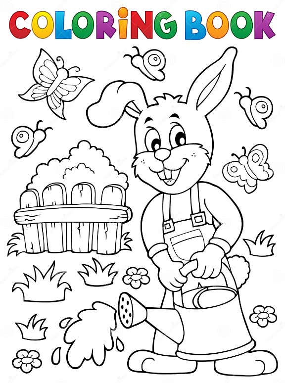 Coloring Book Rabbit Gardener Theme 2 Stock Vector - Illustration of ...