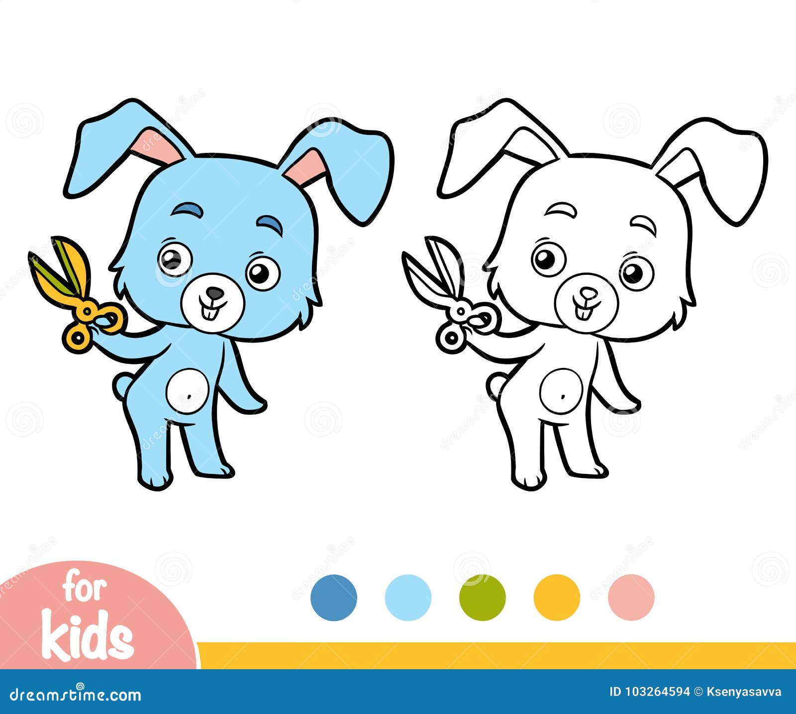 Coloring Book, Rabbit and Scissors Stock Vector - Illustration of ...