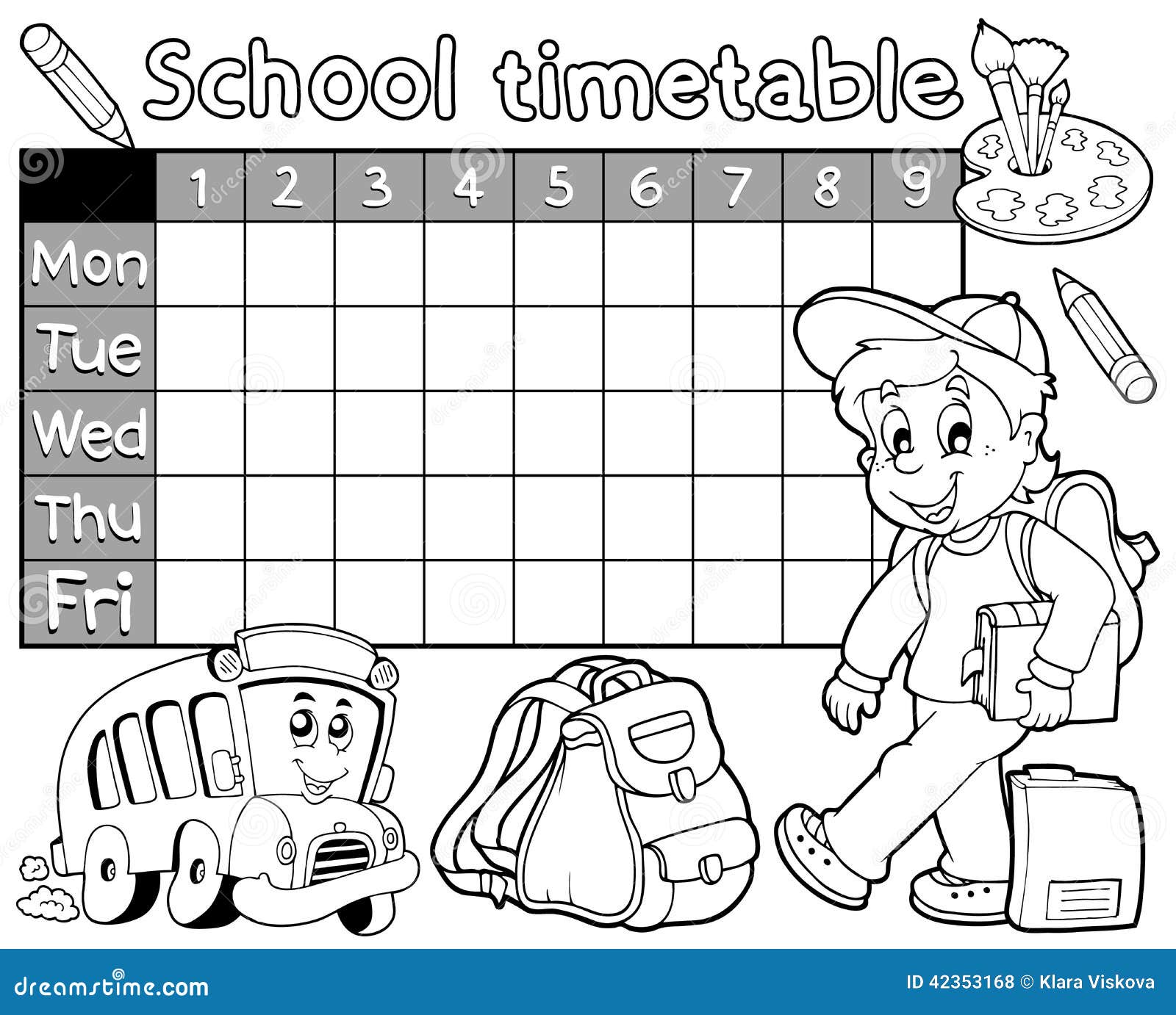 Coloring Book School Timetable 1 Stock Vector - Illustration of ...