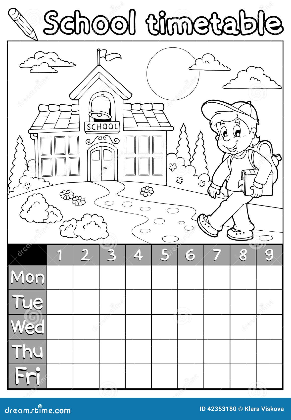 Coloring Book School Timetable 5 Stock Vector - Illustration of design ...