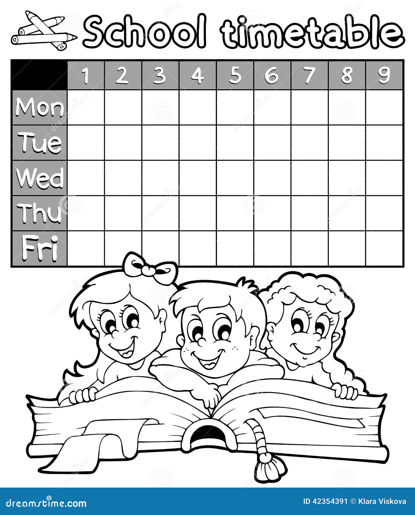 Coloring Book School Timetable 2 Stock Vector - Illustration of ...