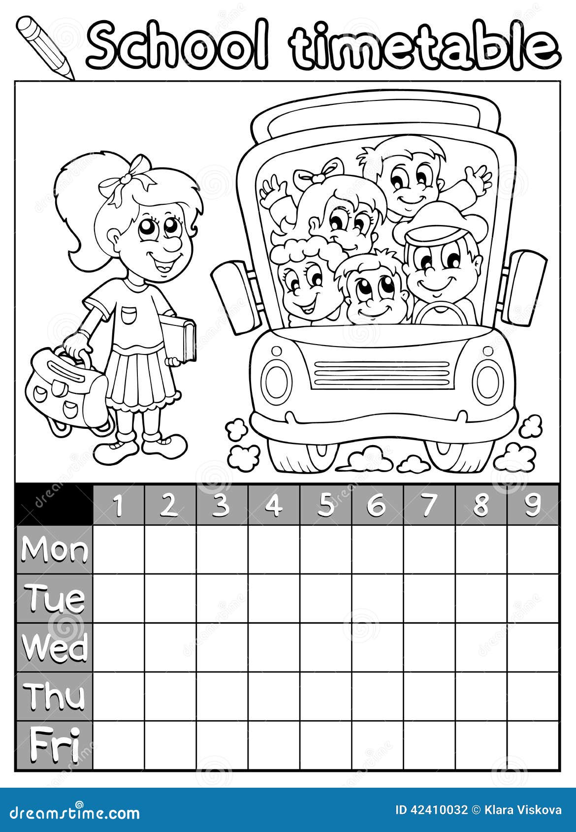 Coloring Book School Timetable 7 Stock Vector - Illustration of person ...