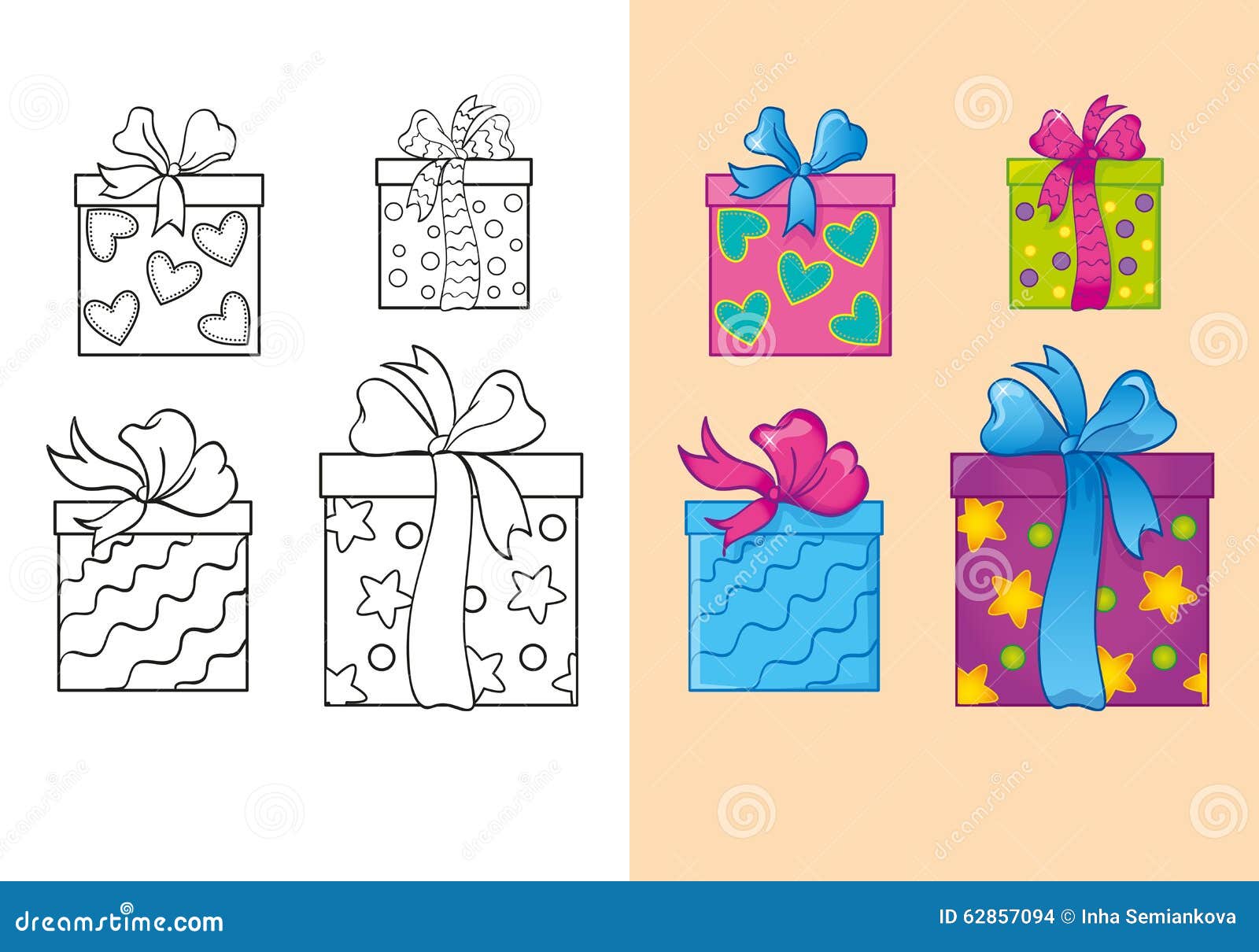 Coloring Book of Set Christmas Square Gift Boxes Stock Illustration ...