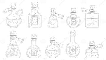 Coloring Book of Set of Flasks with Potion Stock Vector - Illustration ...