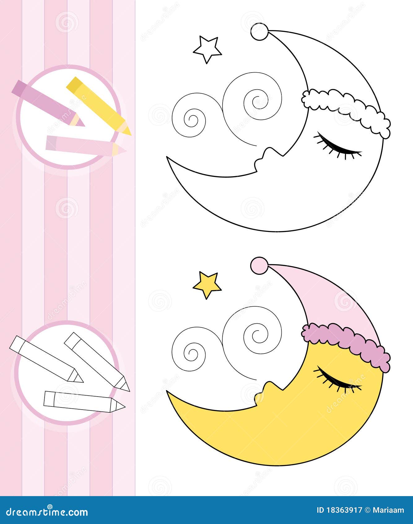 Coloring Book Sketch: Sleeping Moon Stock Vector - Illustration of ...