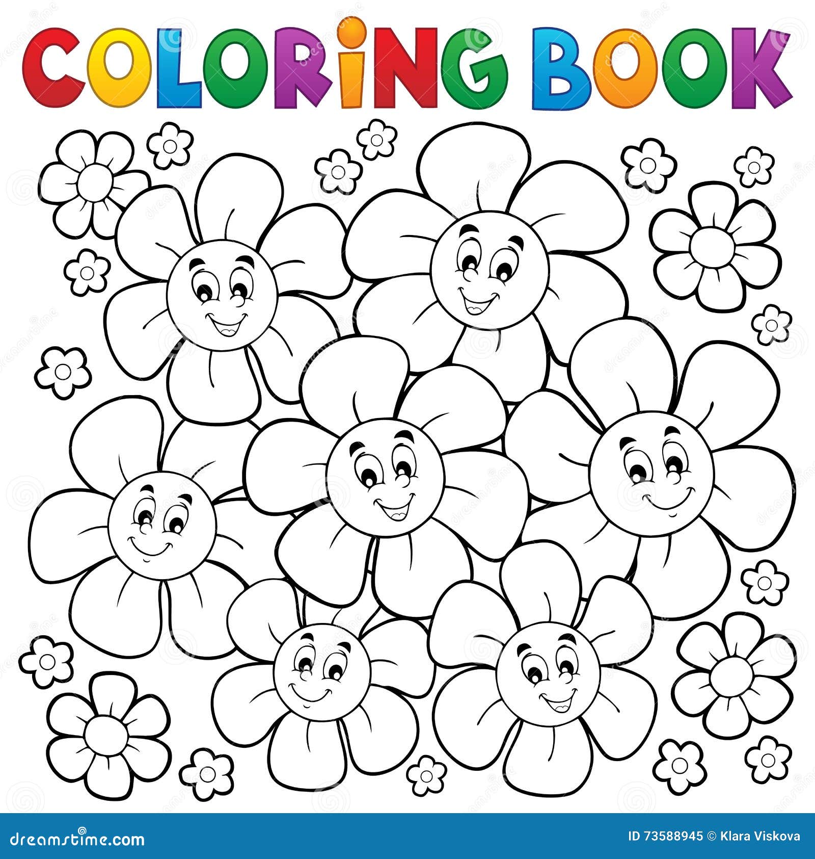 Coloring Book with Smiling Flowers 1 Stock Vector - Illustration of ...