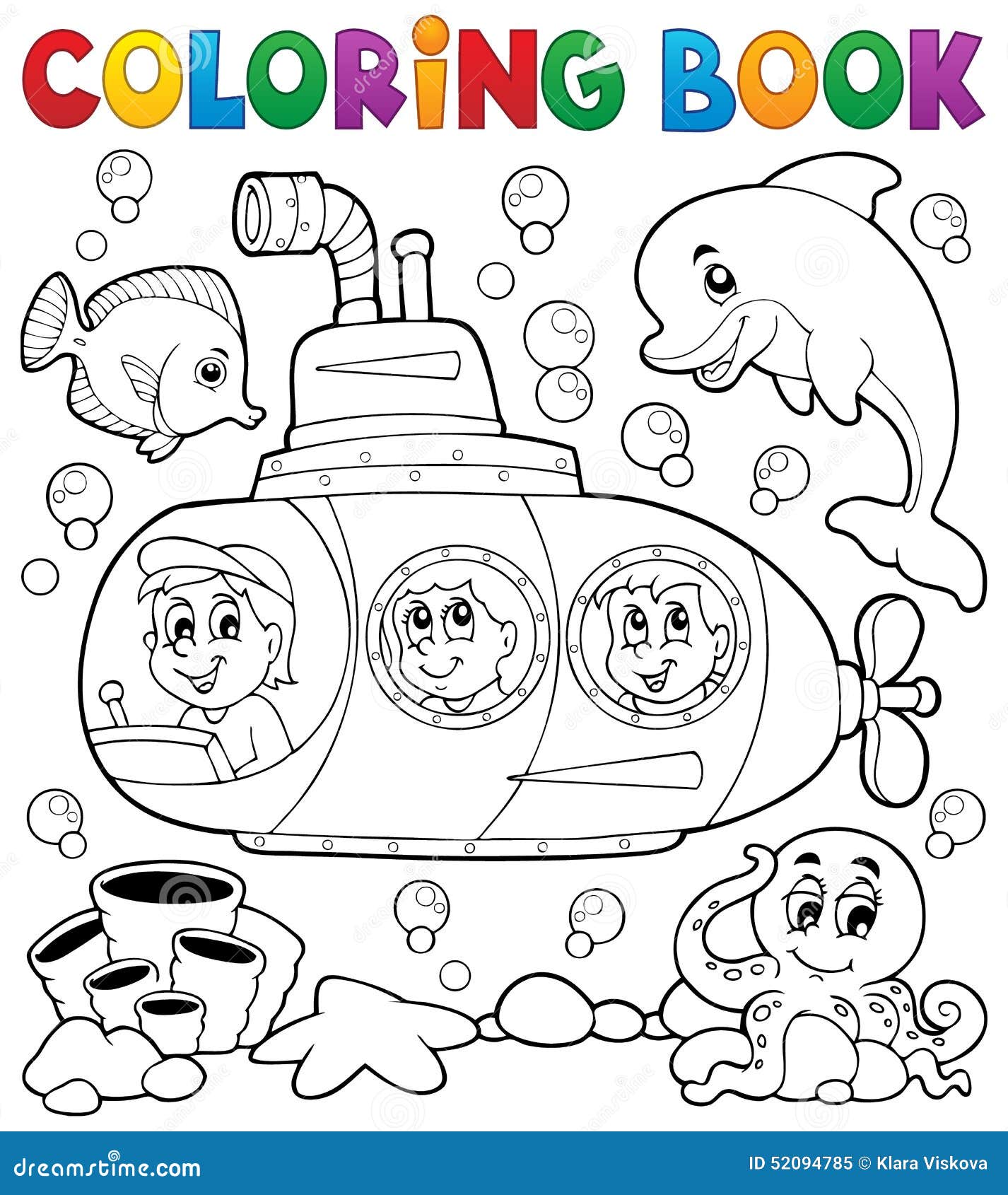 Coloring Submarine Under Water Cartoon Vector | CartoonDealer.com #27028831