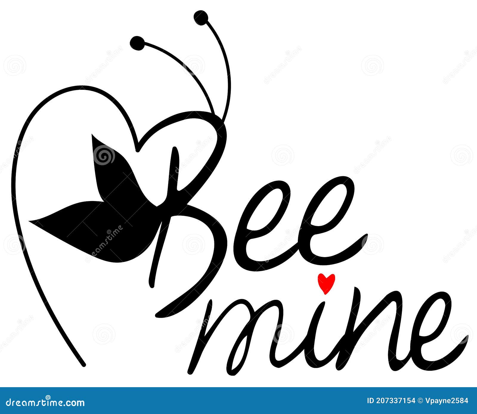 Hand Drawn Bee Mine Illustration Isolated on White. Valentines Day ...