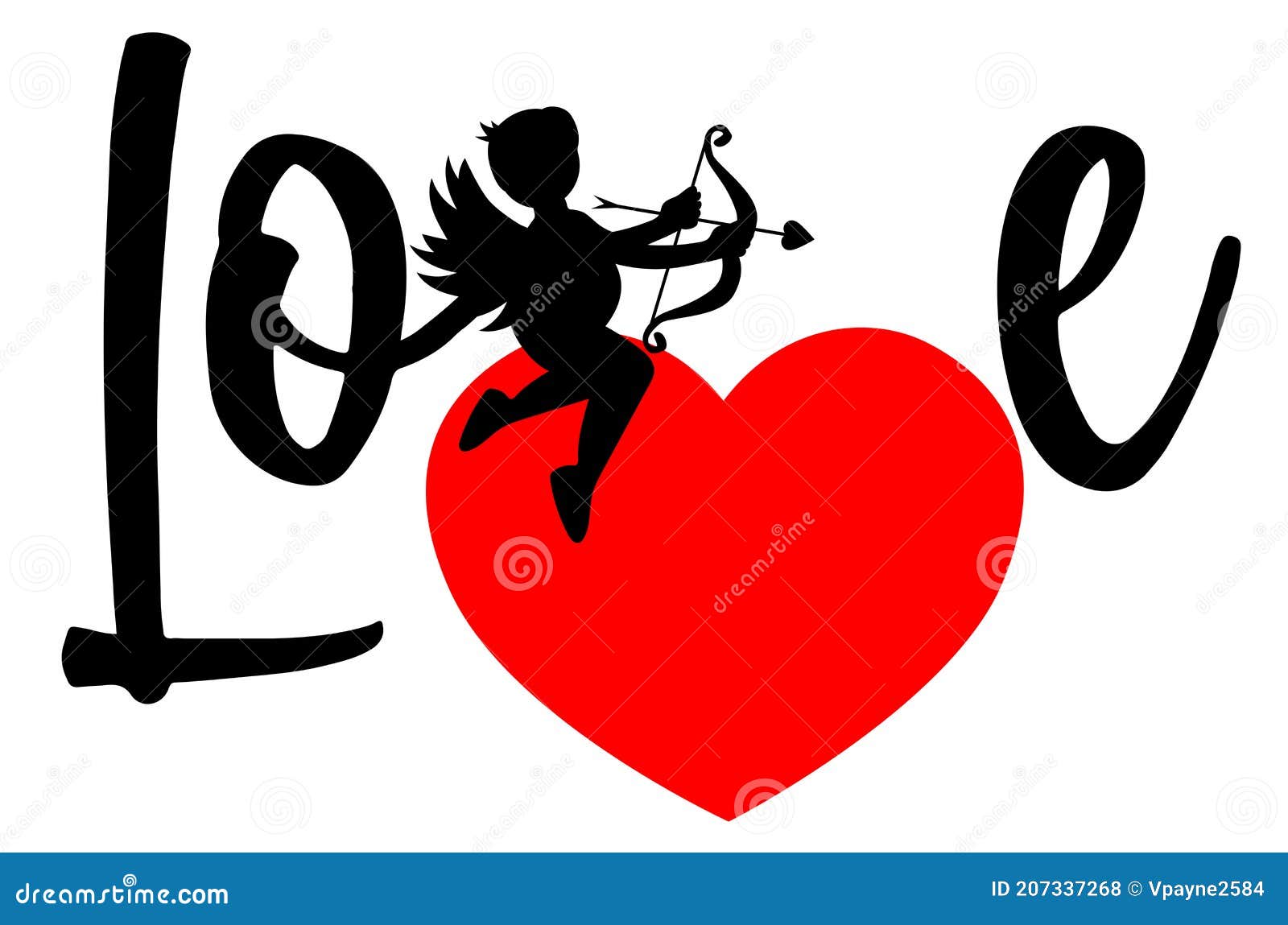Word Love Written with Cupid and Heart. Silhouette. Valentine S Day ...
