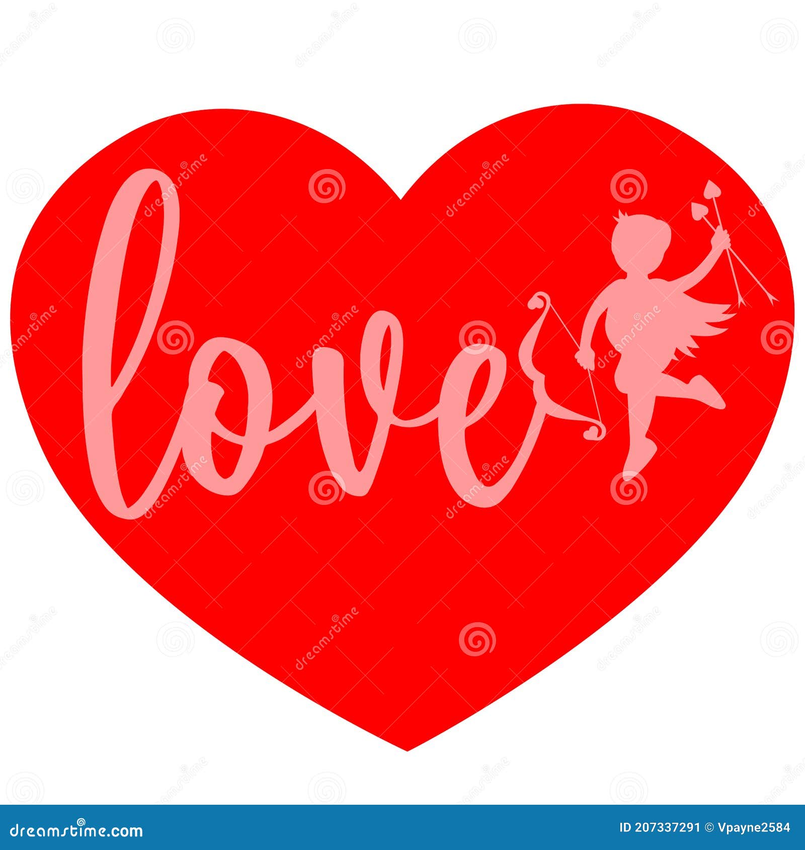 Word Love Written Inside Heart with Cupid. Valentines Day Vector. Love ...