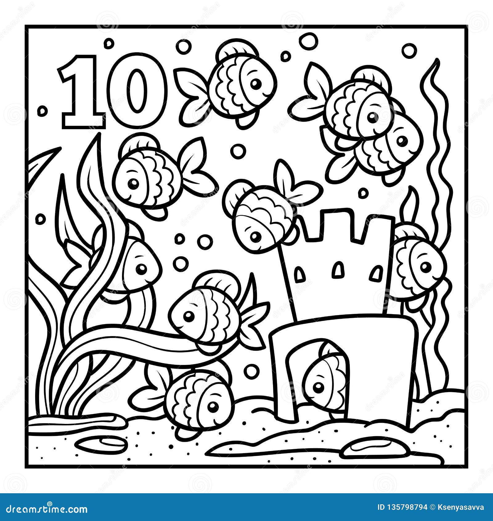 Coloring book, Ten fish stock vector. Illustration of colorless - 135798794