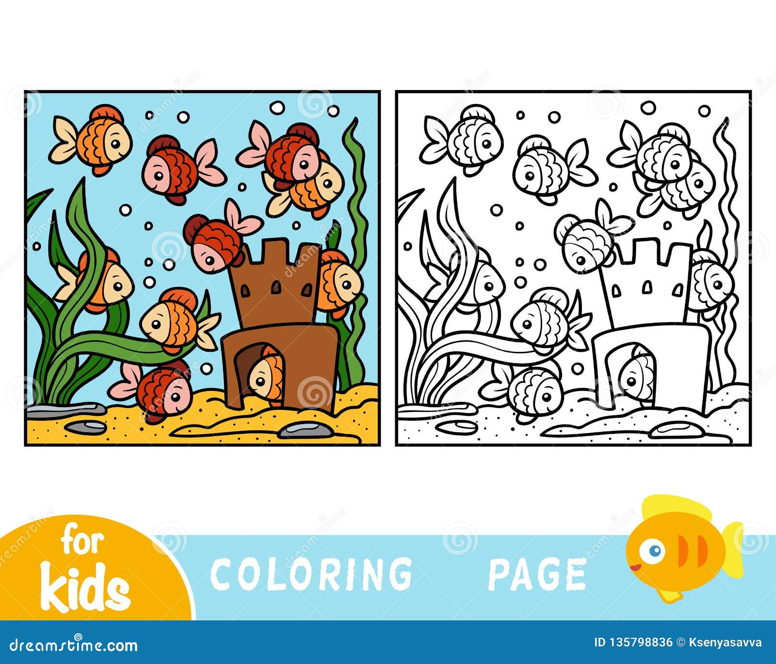 Coloring book, Ten fish stock vector. Illustration of isolated - 135798836