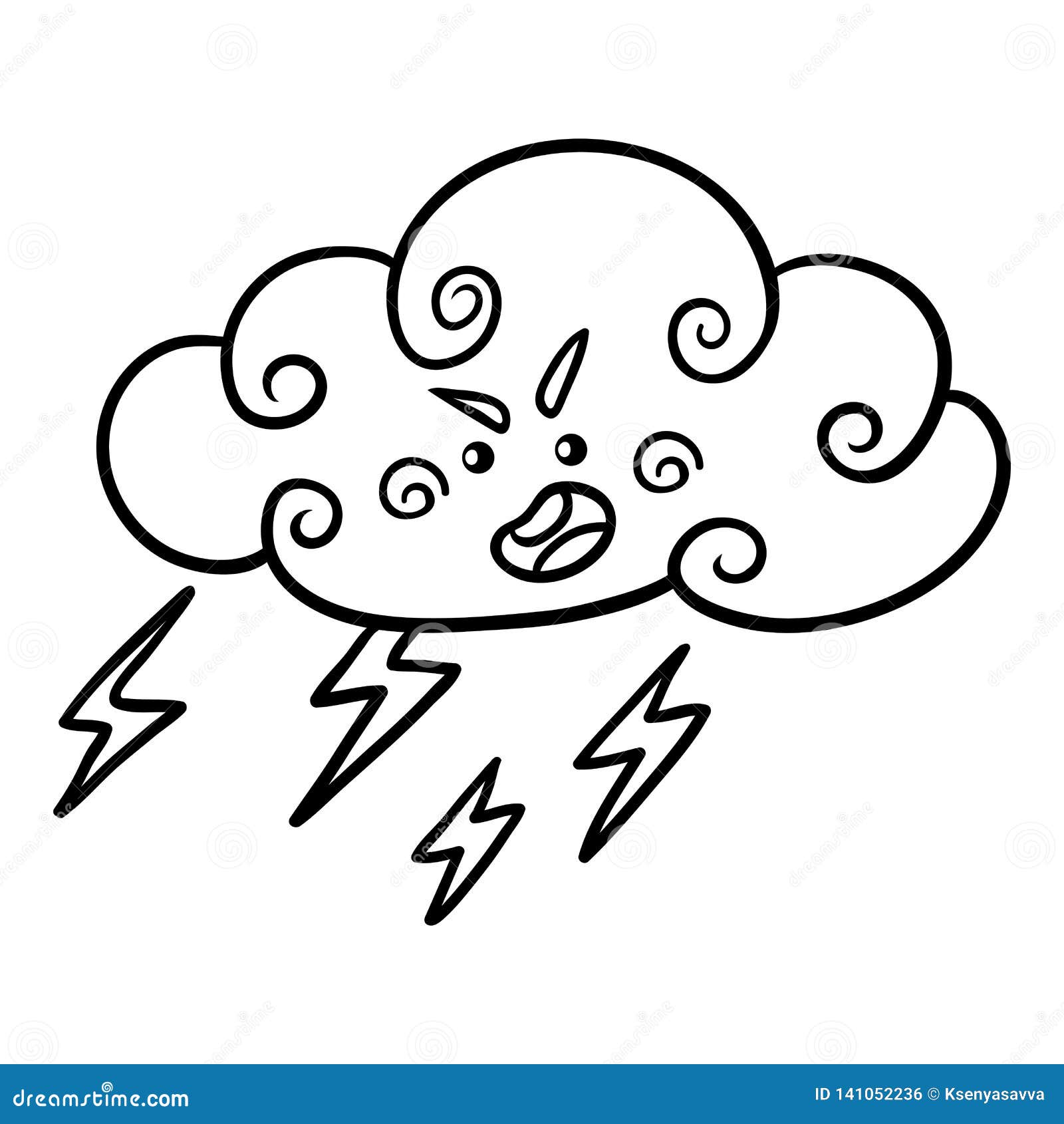 Coloring Book, Thundercloud with Lightning and Raindrops Stock Vector ...