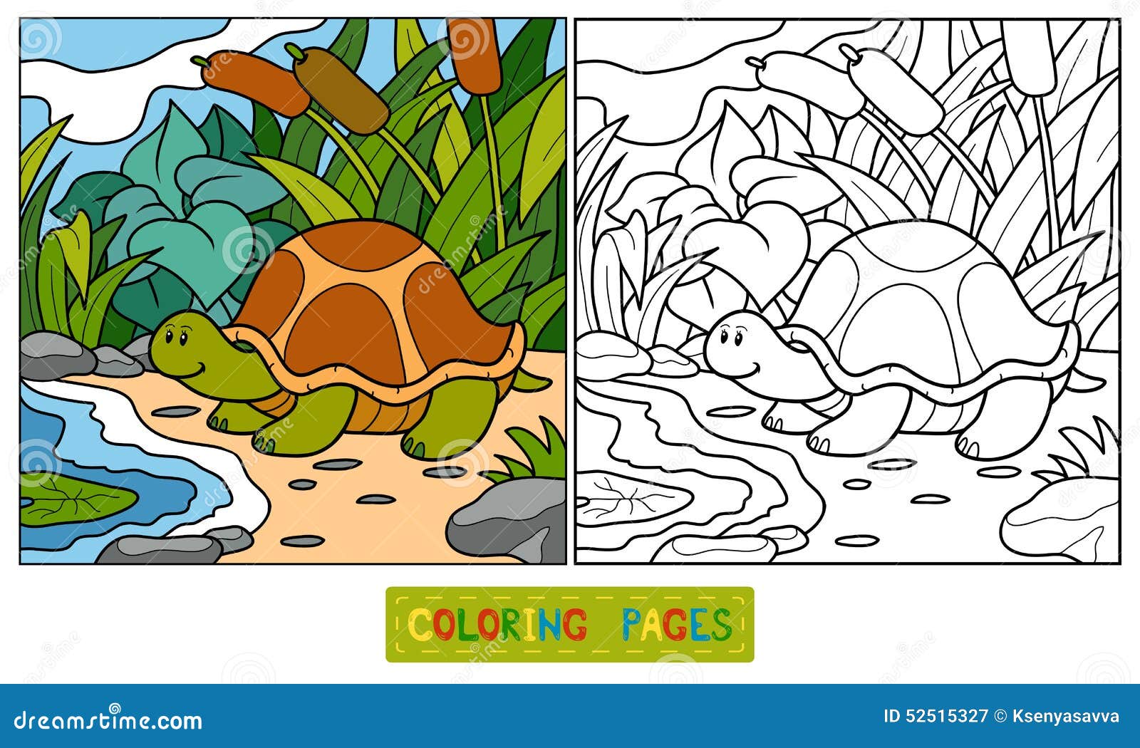 Coloring book (turtle) stock vector. Illustration of coloration - 52515327