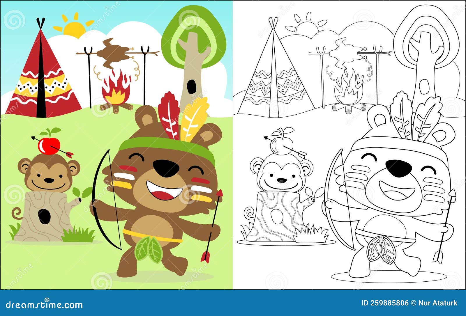 Funny Tribes With Lion And Snail In Jungle Vector Illustration ...