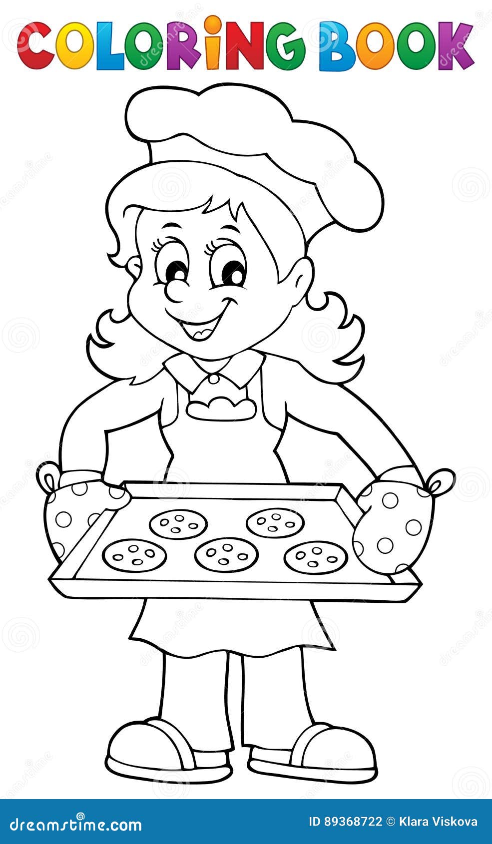 Coloring Book with Woman Cook Stock Vector - Illustration of glove ...