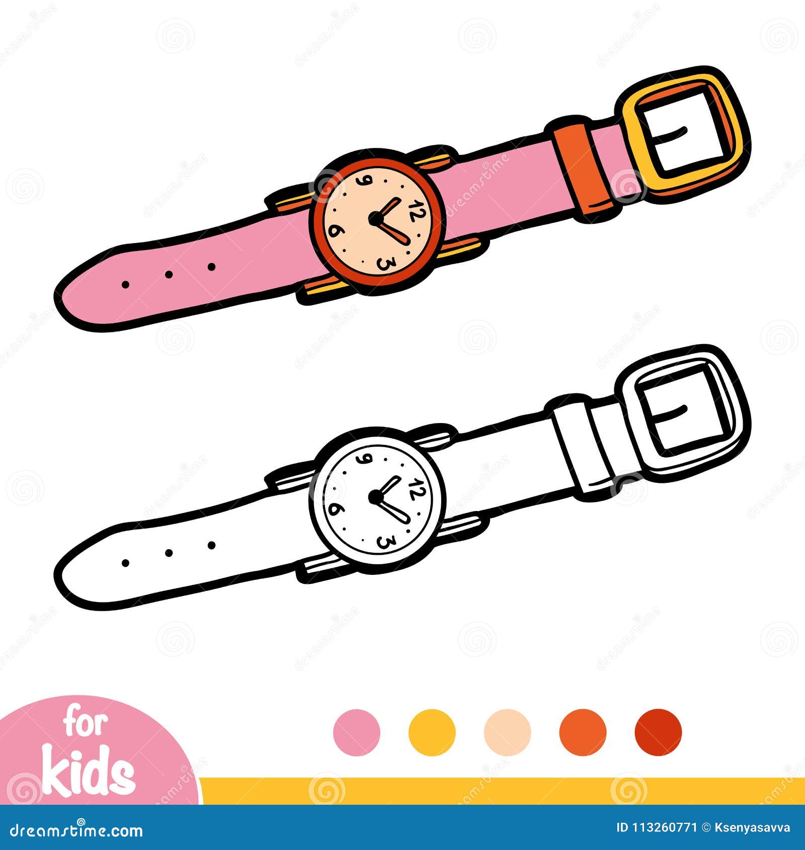 Coloring book, Wrist watch stock vector. Illustration of vector - 113260771