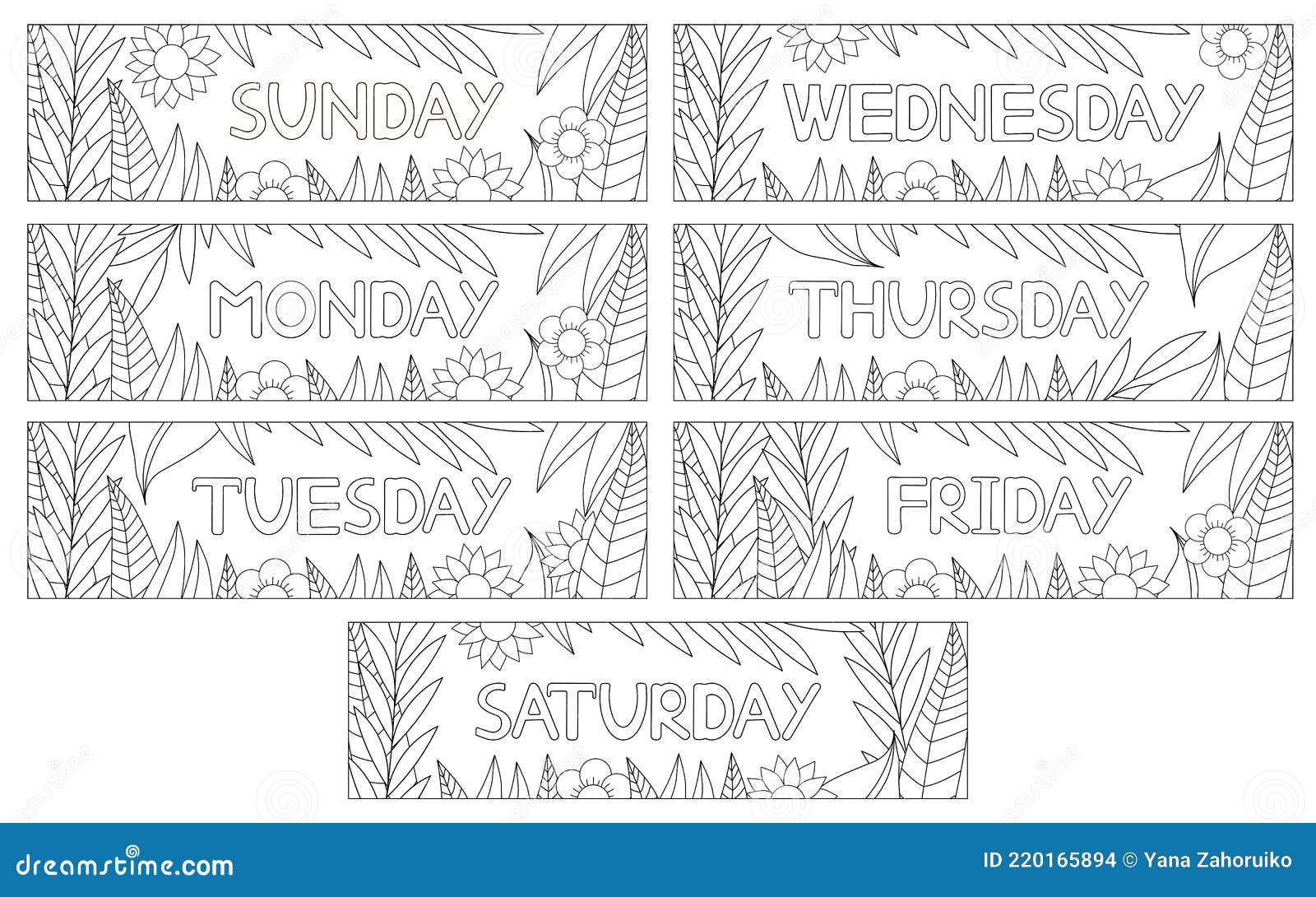 Thursday Coloring Page With Butterflies Stock Illustration ...