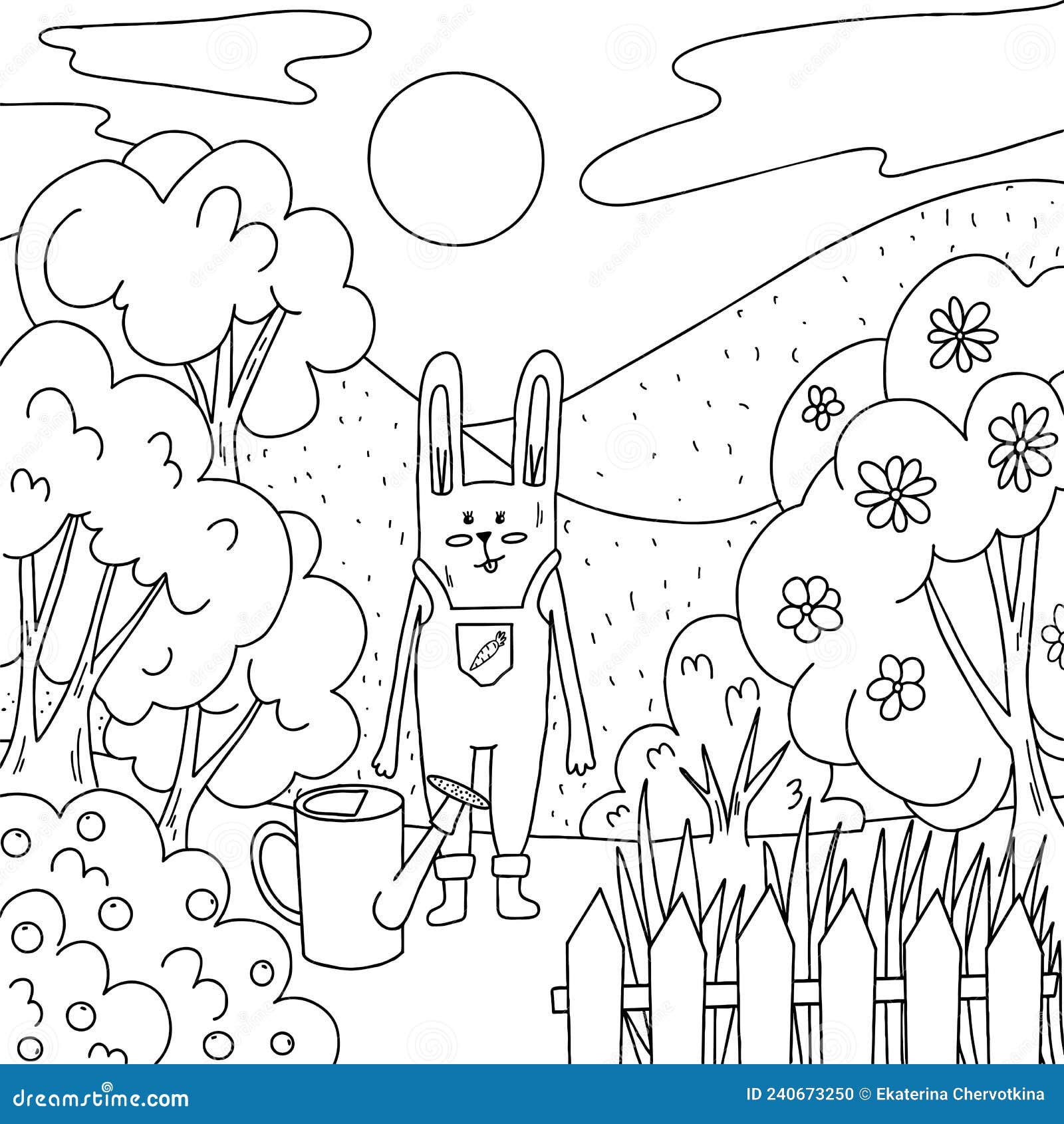 Coloring Bunny Works with the Garden Stock Vector - Illustration of ...