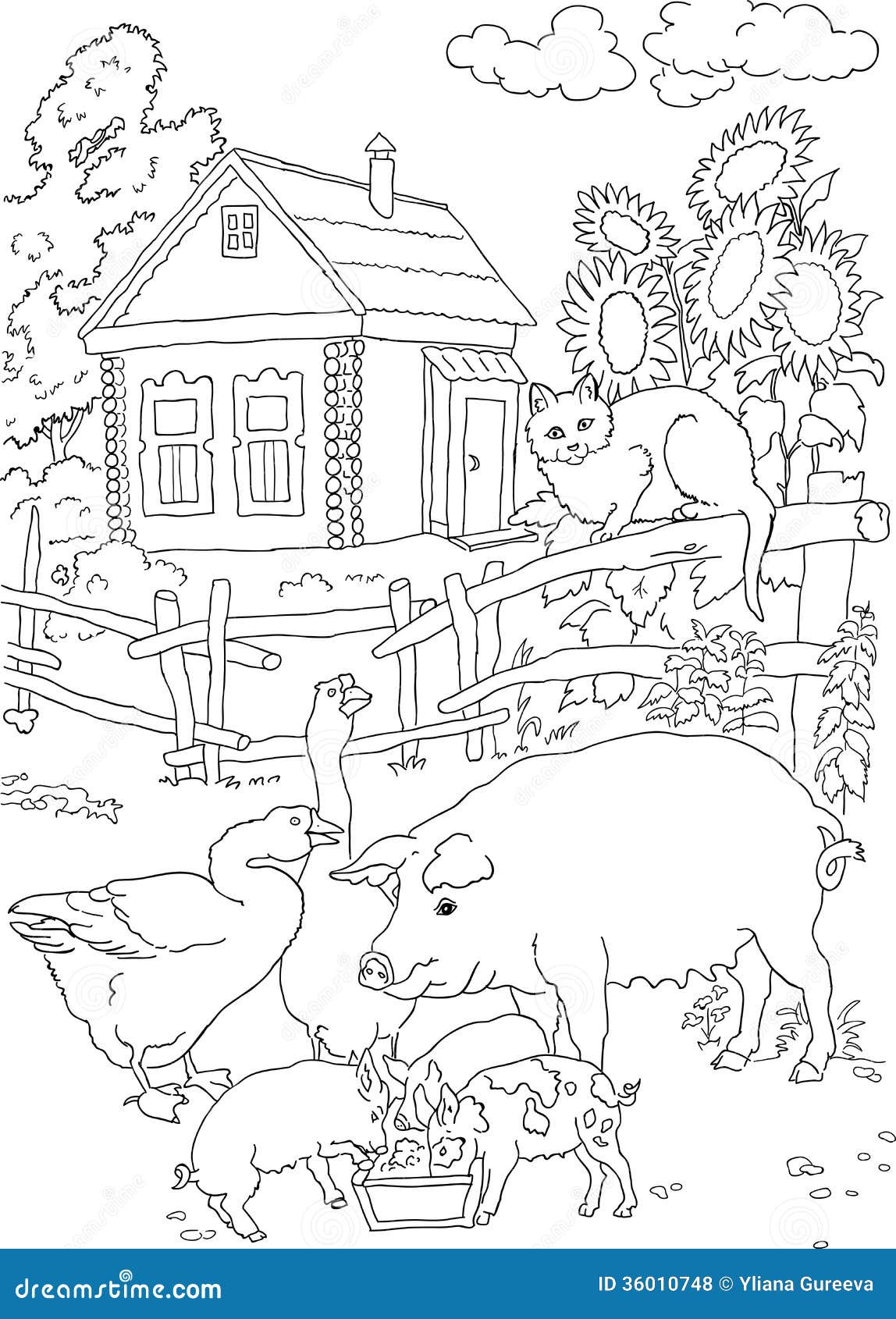 Coloring cat, pig, house stock vector. Illustration of close - 36010748
