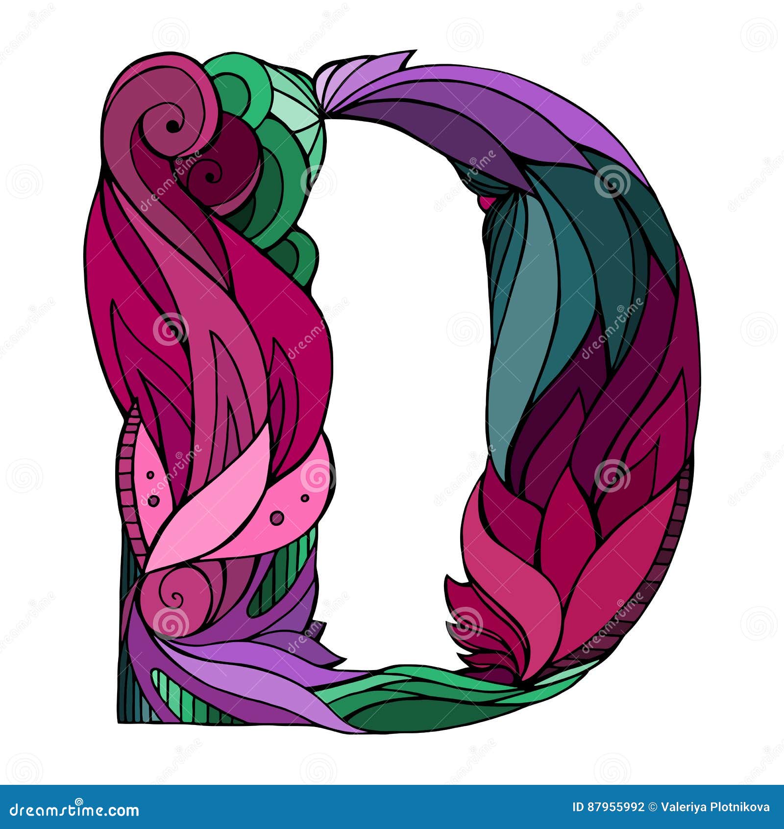 Coloring Freehand Drawing Capital Letter D Stock Vector - Illustration ...