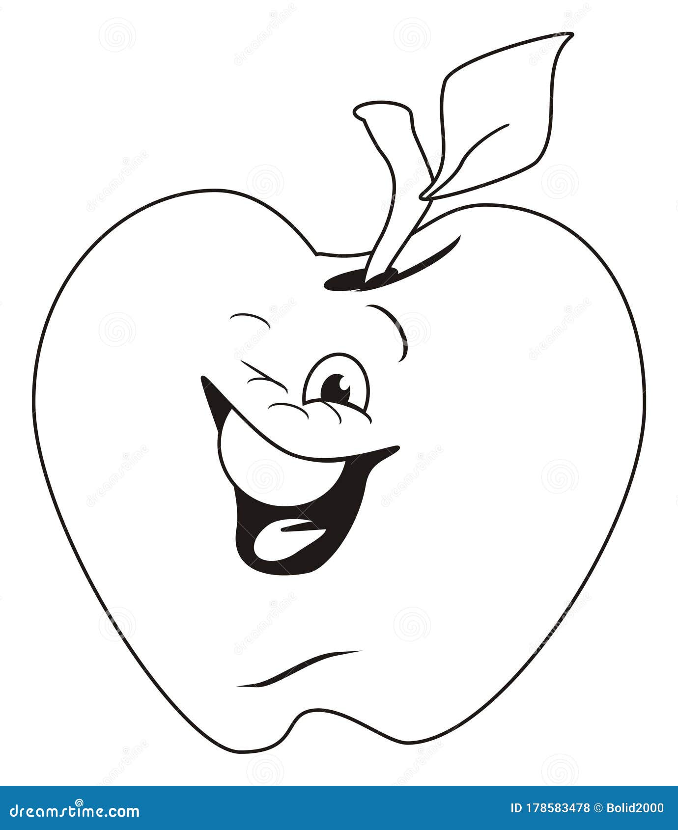 Coloring happy apple stock illustration. Illustration of tree - 178583478