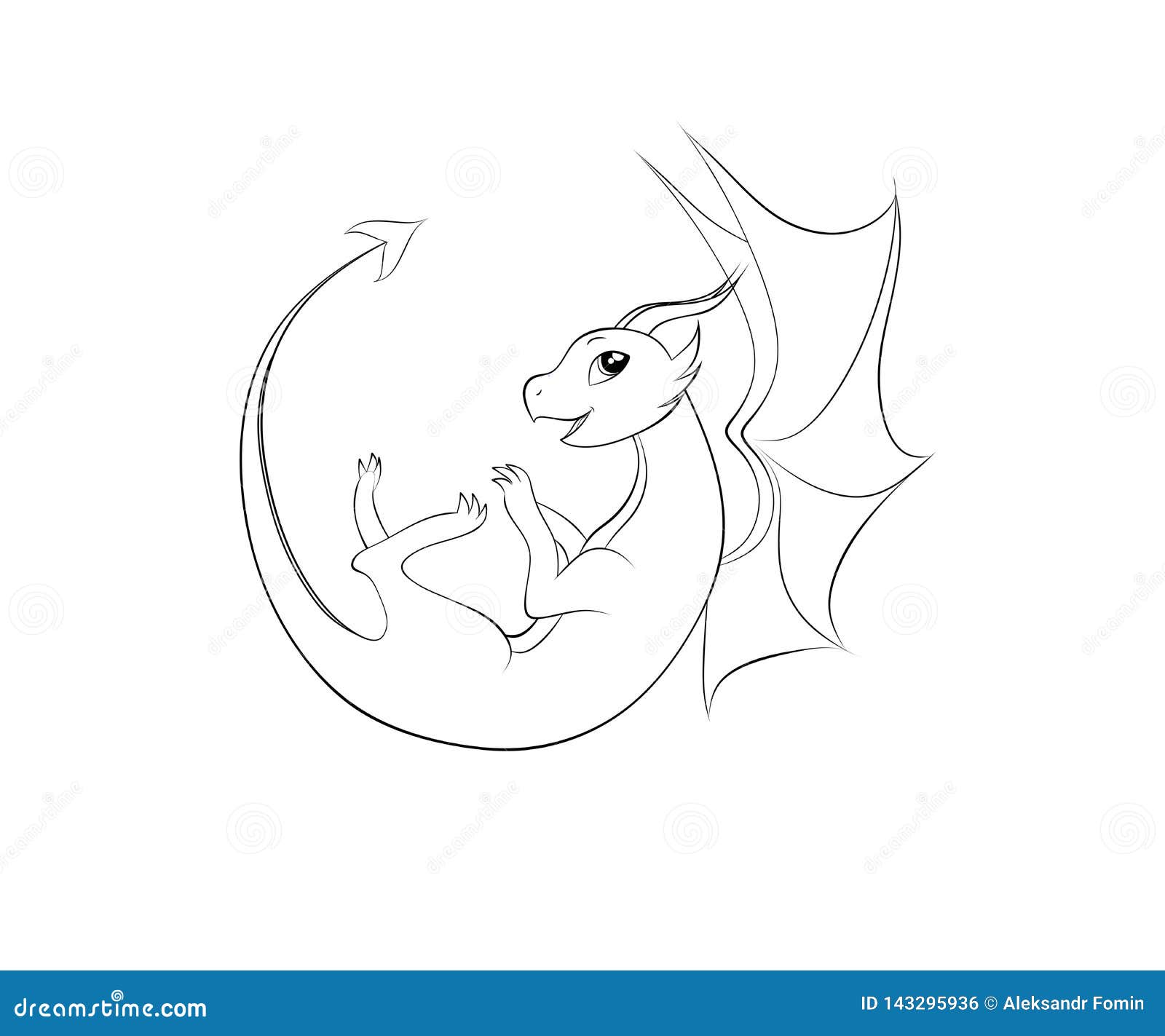 Coloring Happy Flying Magic Dragon Stock Illustration - Illustration of ...