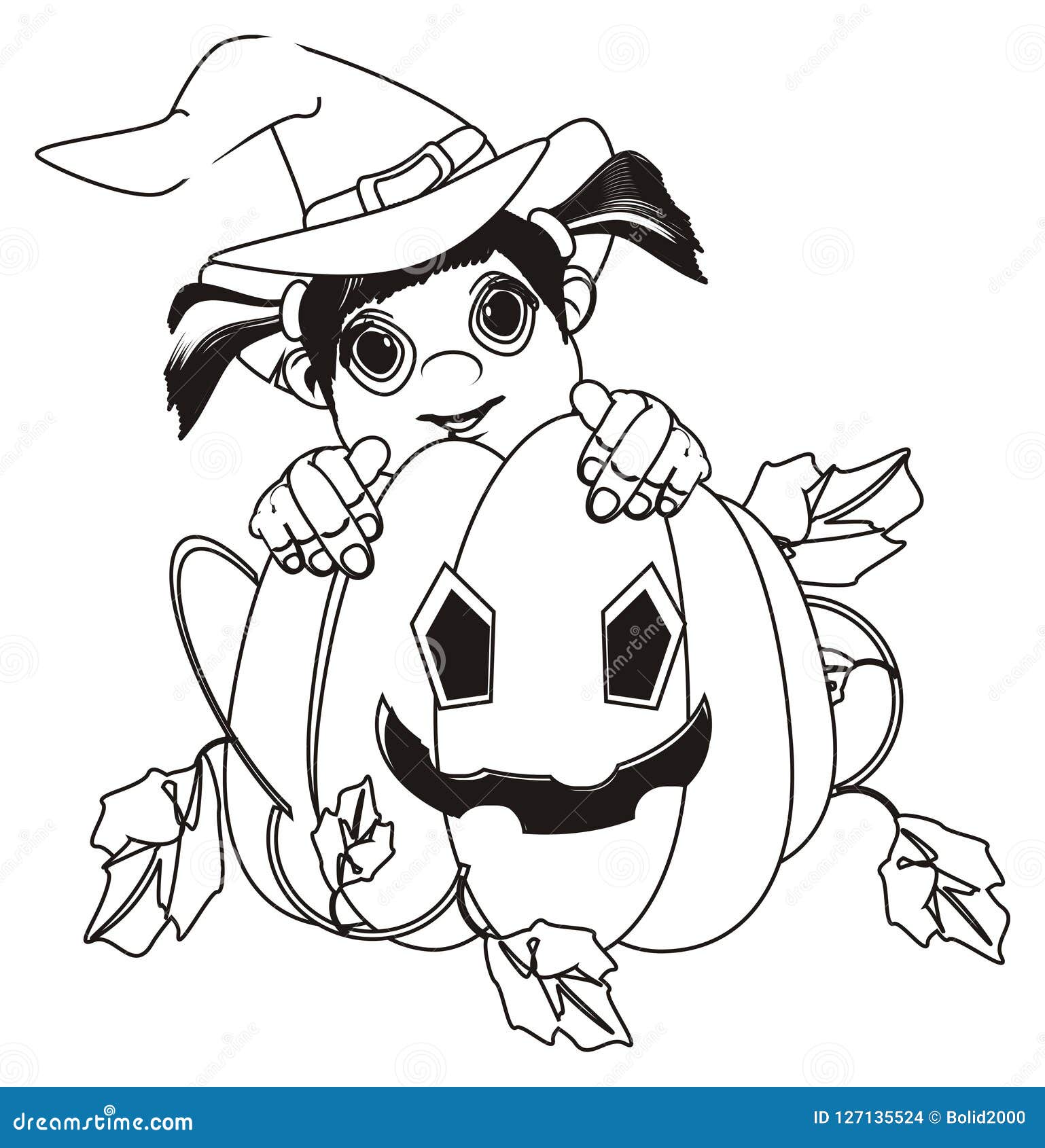 Coloring happy witch stock illustration. Illustration of hold - 127135524
