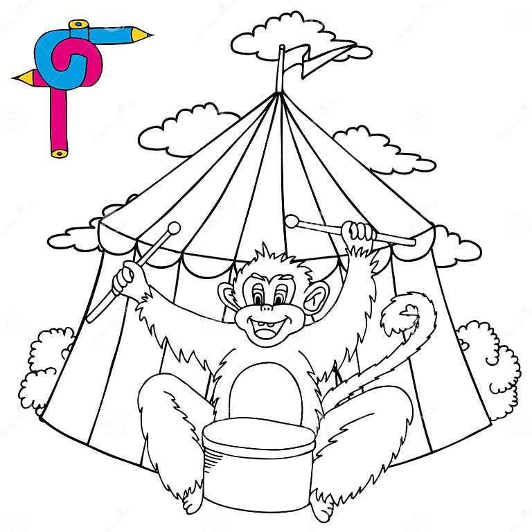 Coloring Image Circus with Monkey Stock Vector - Illustration of mammal ...