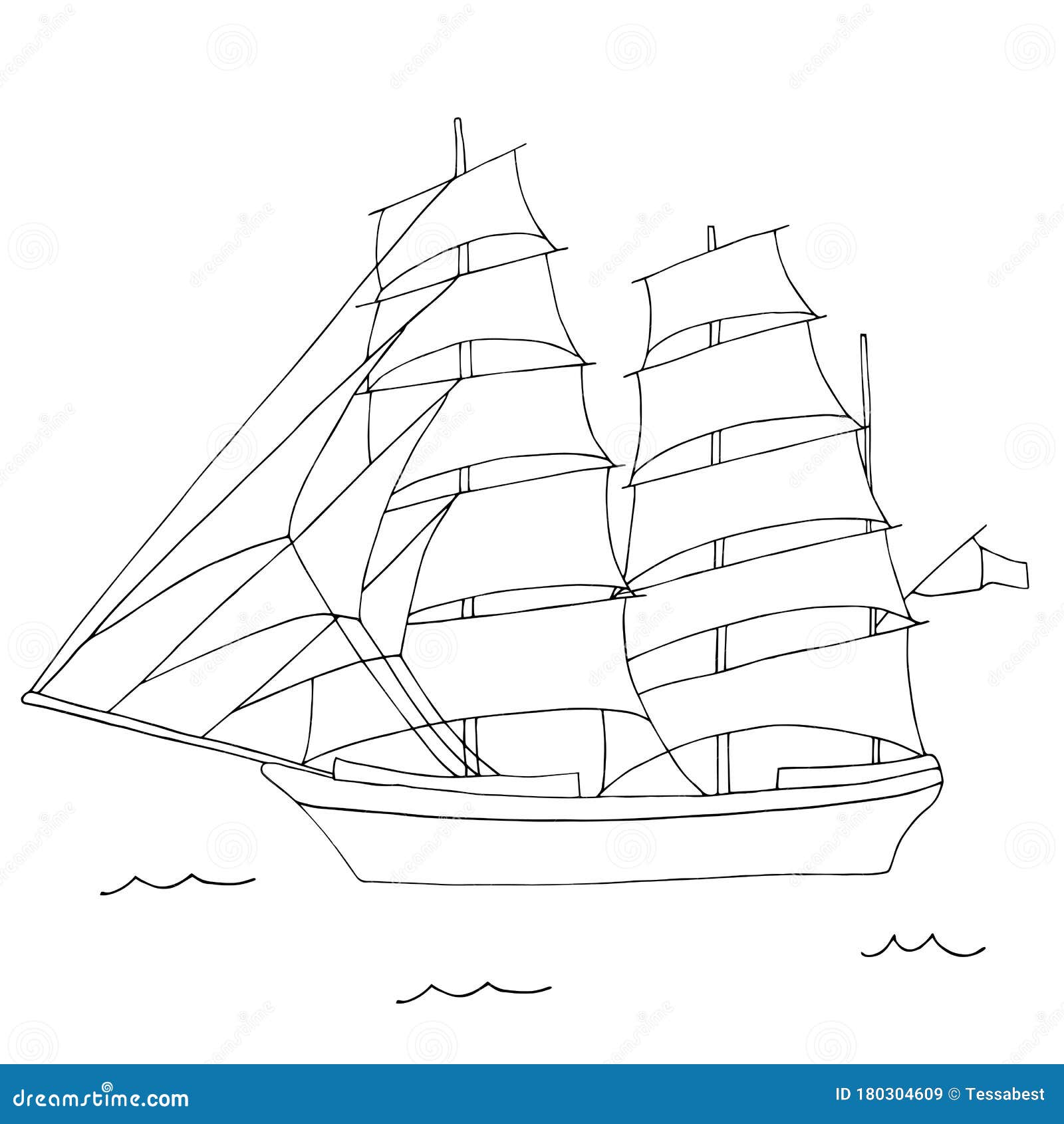 Coloring. Large Three-masted Sailing Ship Stock Vector - Illustration ...