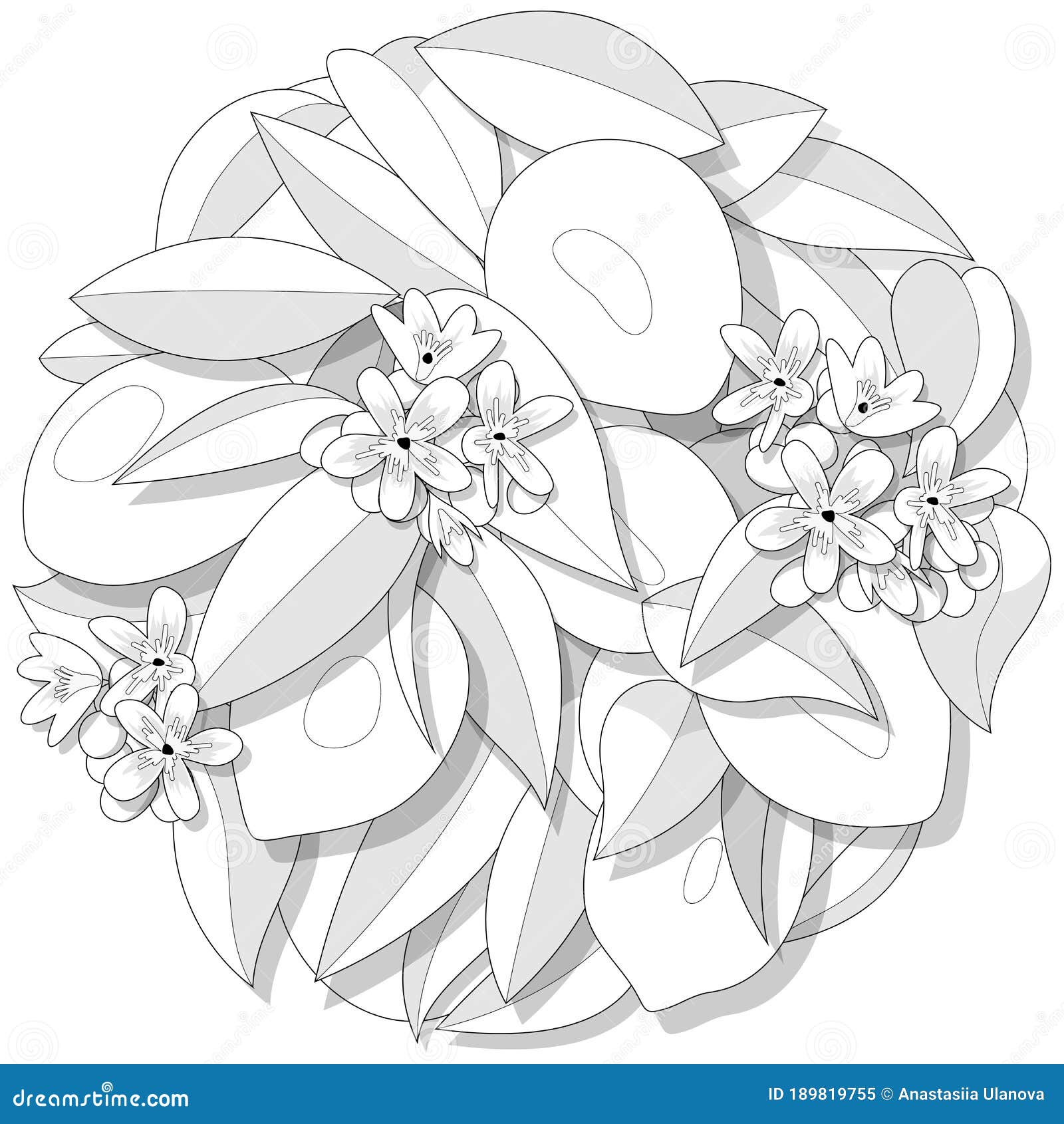 Coloring of Lemons, Flowers and Leaves Stock Vector - Illustration of ...