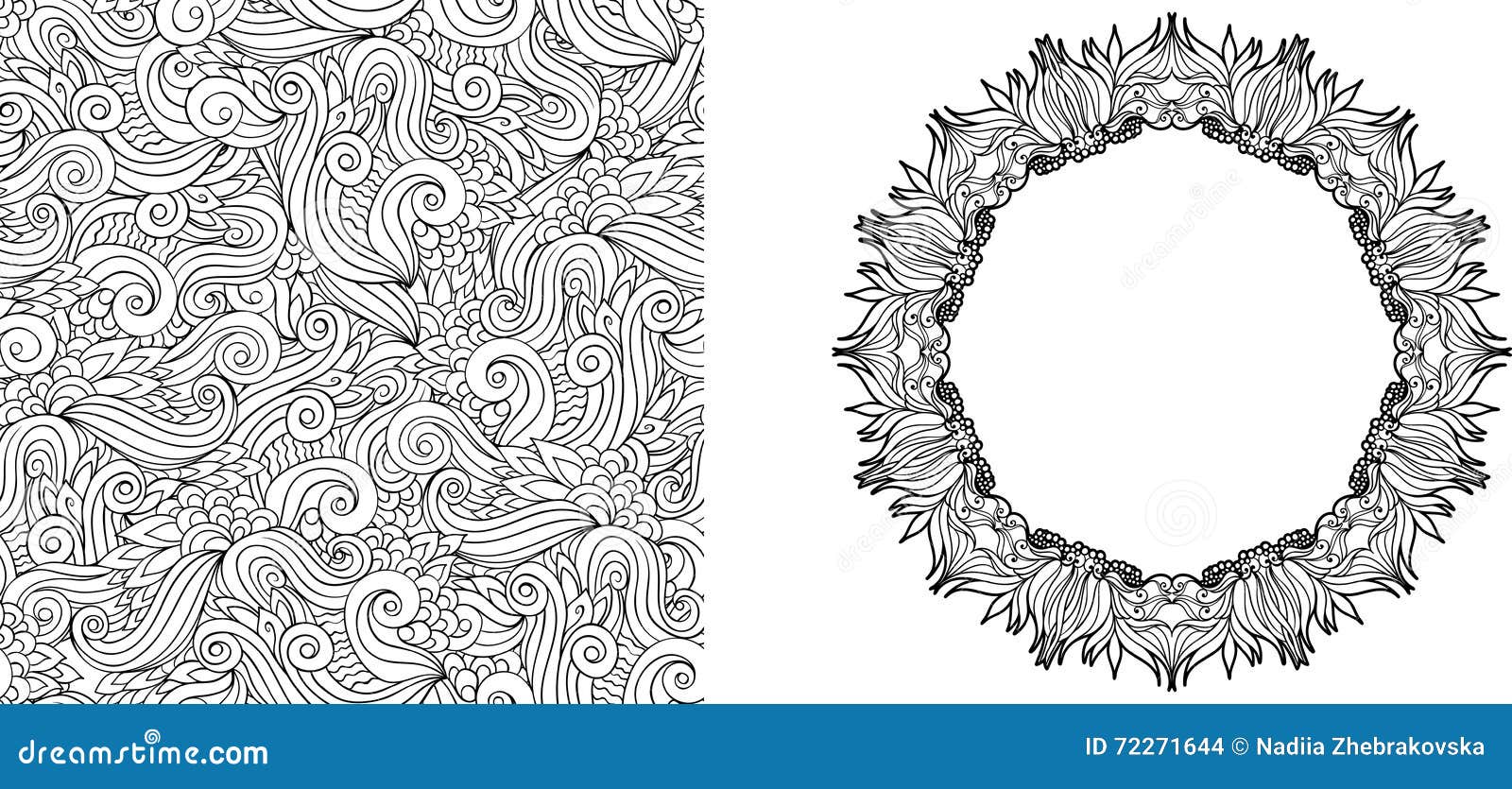 Coloring Page with Abstract Floral Elements. Seamless Pattern Stock ...