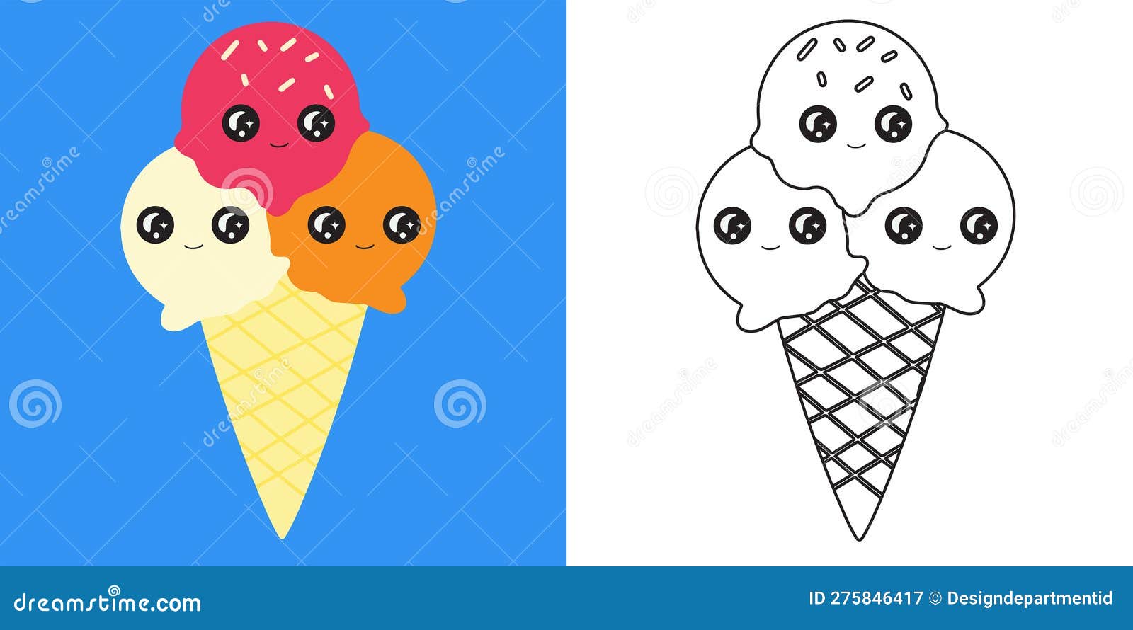 Coloring Page Triple Ice Cream Cone. Coloring Book for Children Stock ...