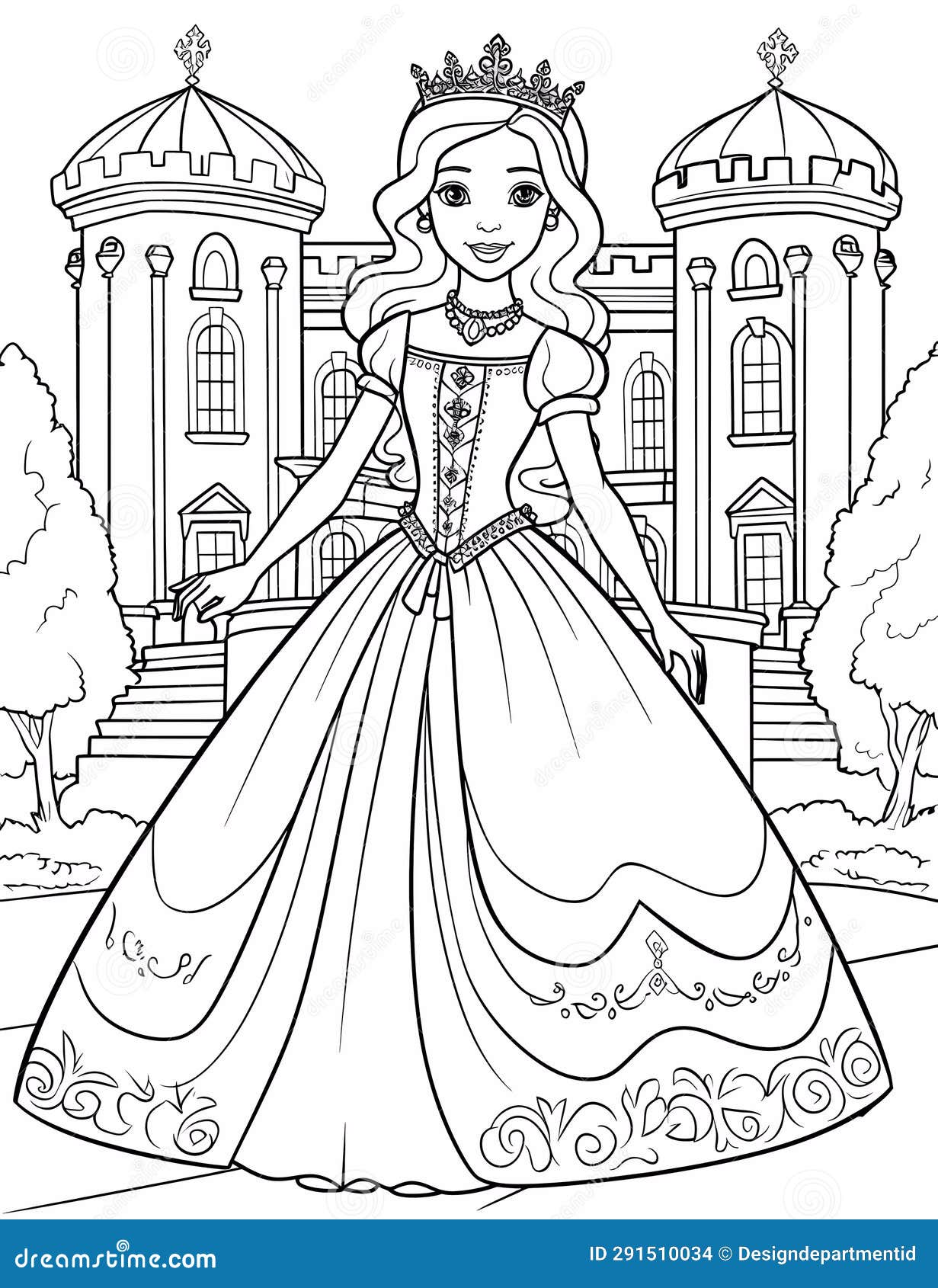Coloring Princess. Coloring Page Activity for Kids Stock Illustration ...