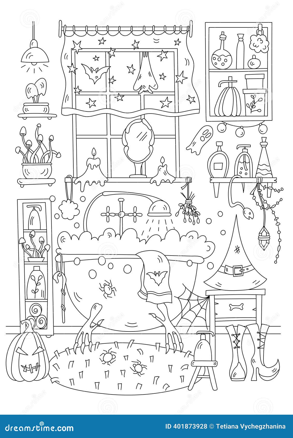Bathroom Coloring. Linear Vector Bathroom. Plan Of The Restroom With Furniture Arrangement ...
