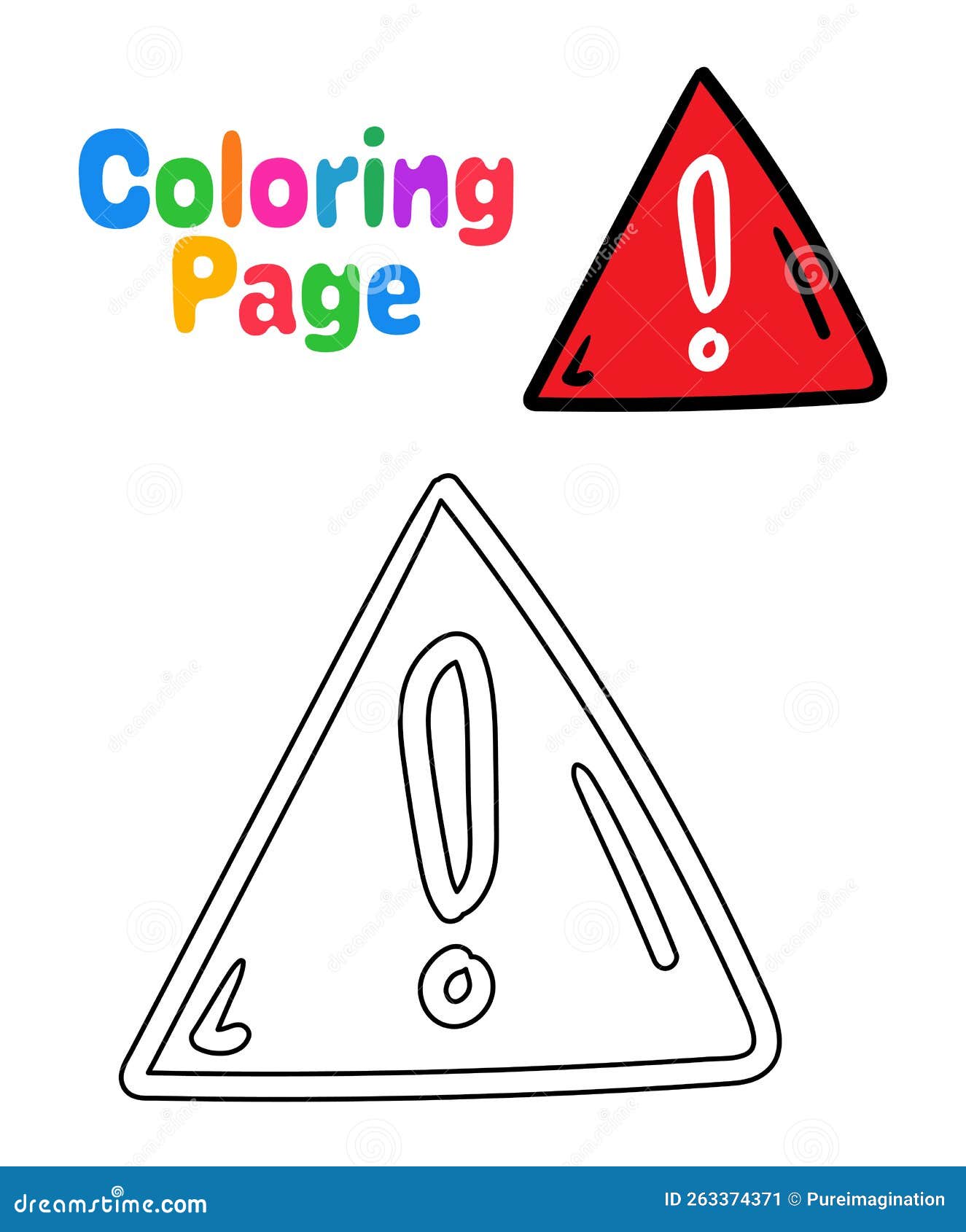 Coloring Page with Attention Sign for Kids Stock Vector - Illustration ...