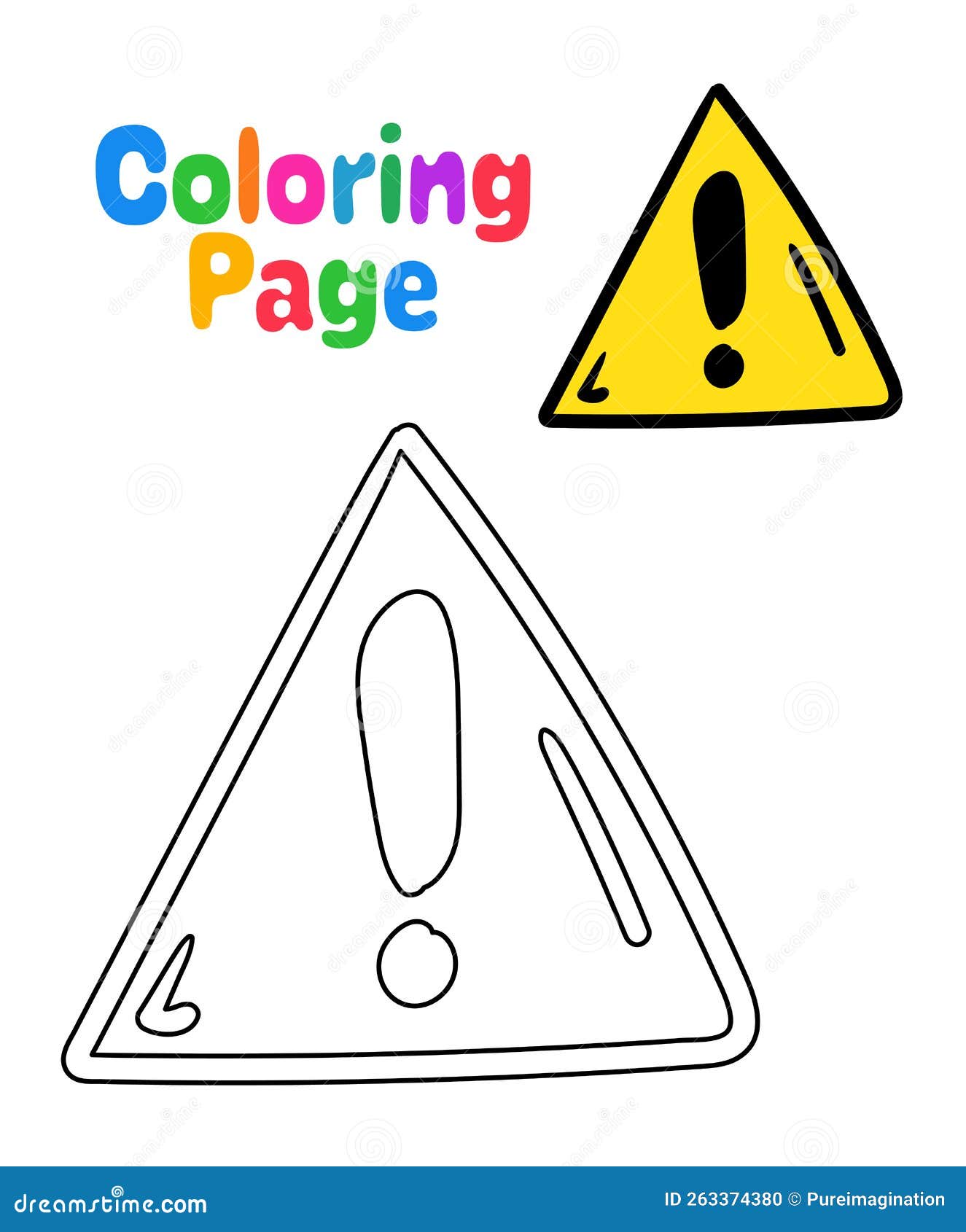 Coloring Page with Attention Sign for Kids Stock Vector - Illustration ...