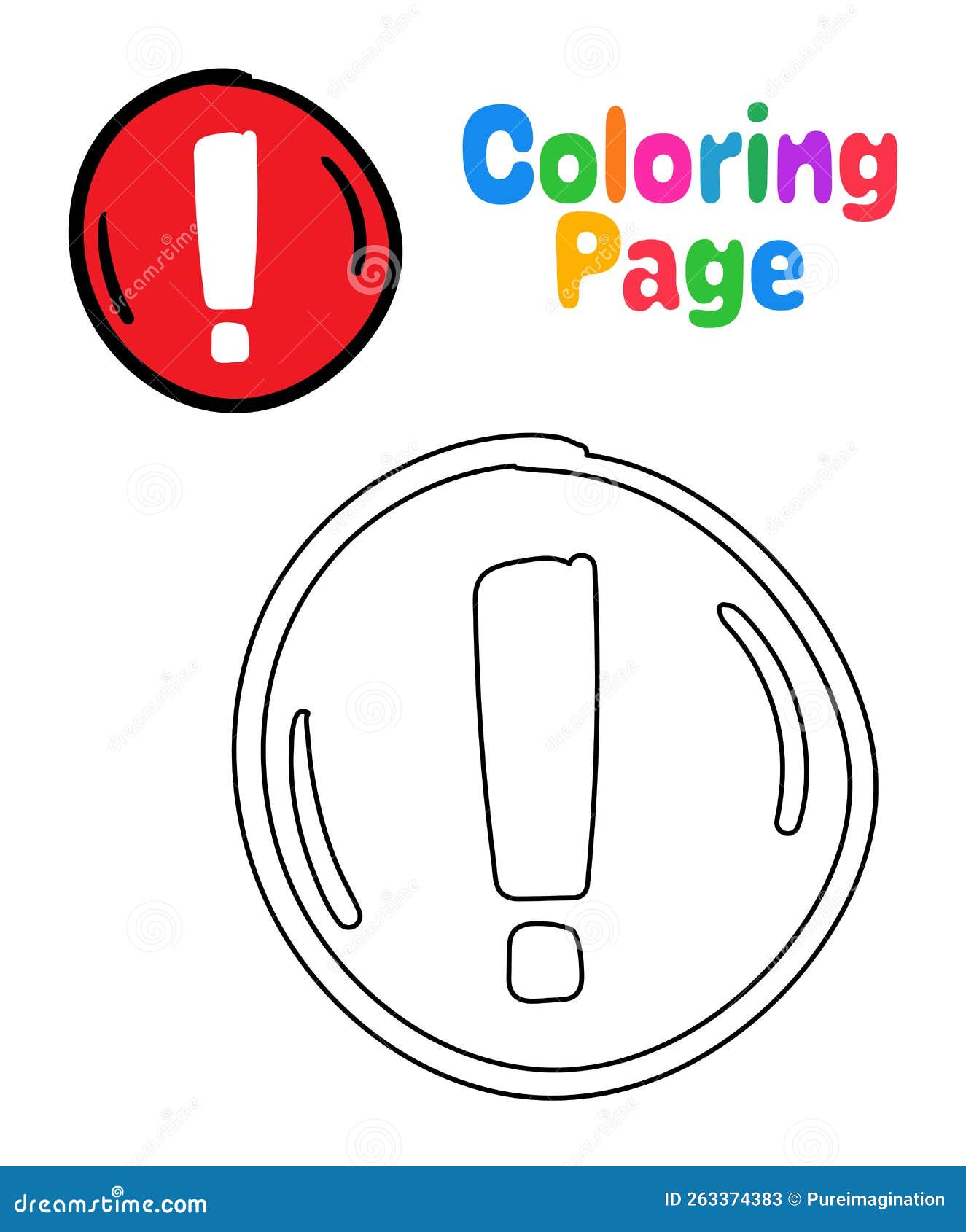 Coloring Page with Attention Sign for Kids Stock Vector - Illustration ...