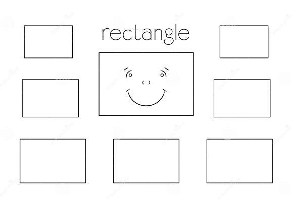 Basic Shapes Coloring Page for Kids, Cartoon Rectangle with Face Stock ...