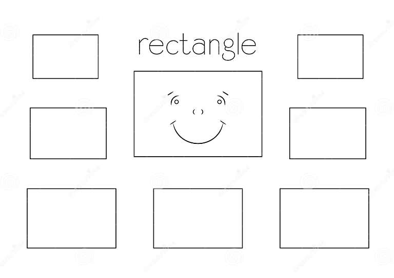 Basic Shapes Coloring Page for Kids, Cartoon Rectangle with Face Stock ...