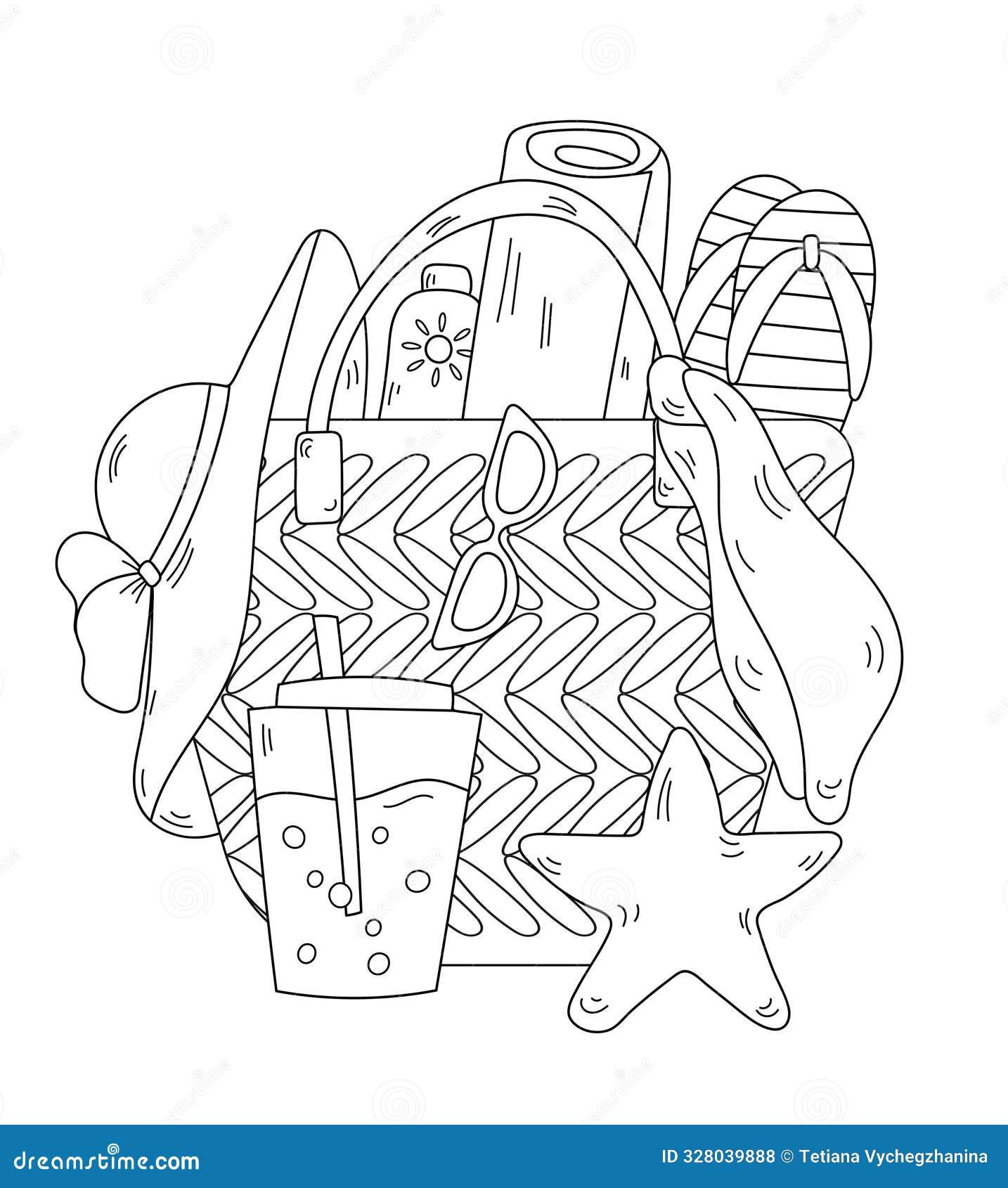 Coloring Page of Beach Bag with All Essentials Stock Illustration ...
