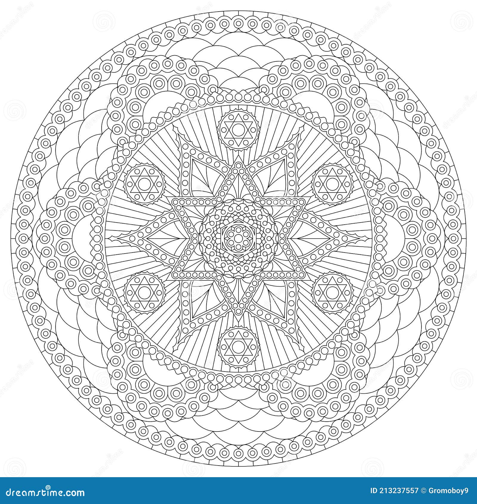 Coloring Page with Black and White Mandala with Six-pointed Star ...