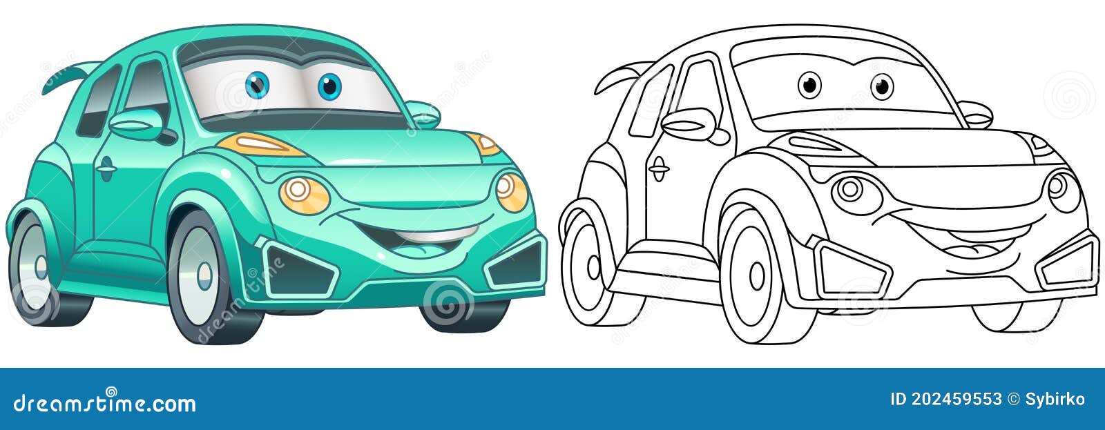 Coloring Page with Blue Car Stock Vector - Illustration of happy ...