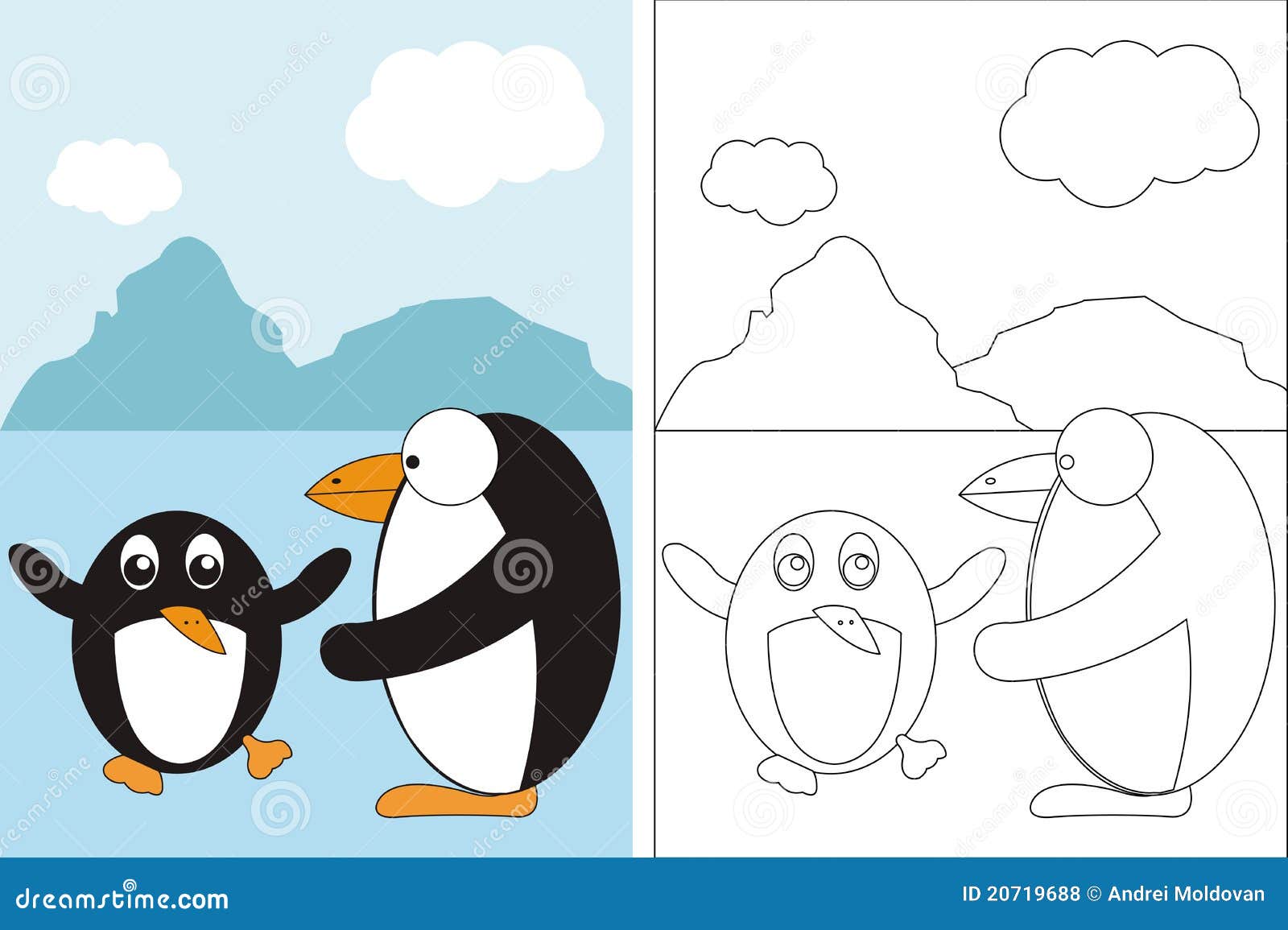 Coloring Page Book with Two Funny Penguins Stock Vector - Illustration ...