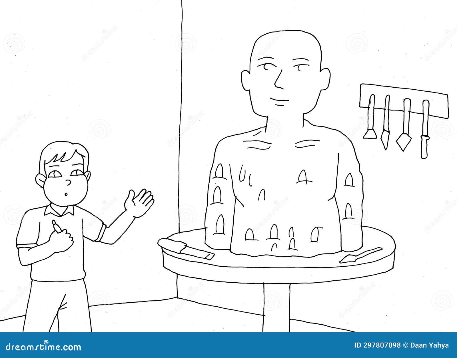 Coloring Page a Boy Makes a Sculpture Out of a Pen Stock Illustration ...