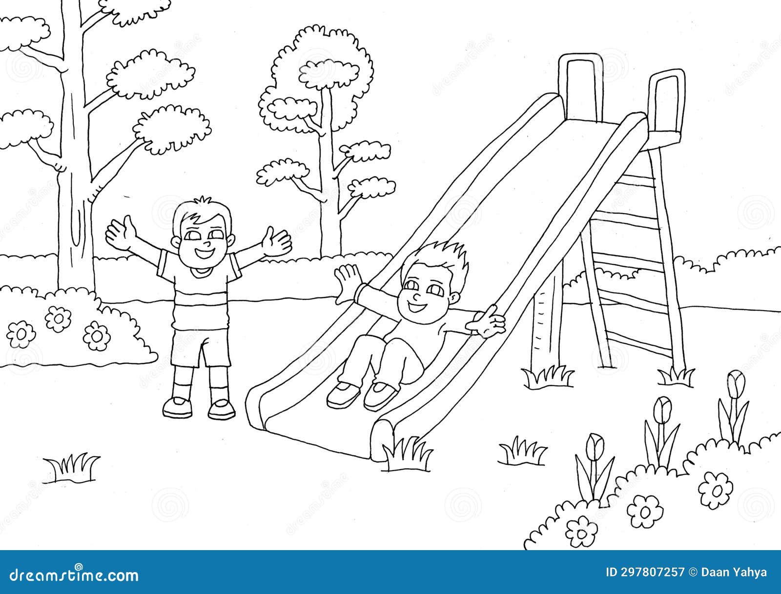 Coloring Page Boy is Playing on the Slide in the Park Stock ...