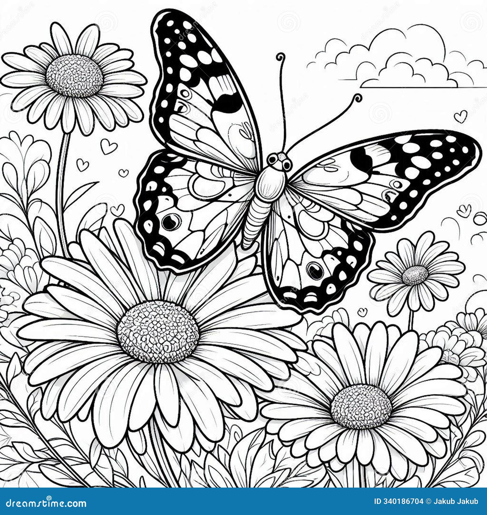 Coloring Page - Butterfly and Daisy. Kids Illustration with Butterfly ...