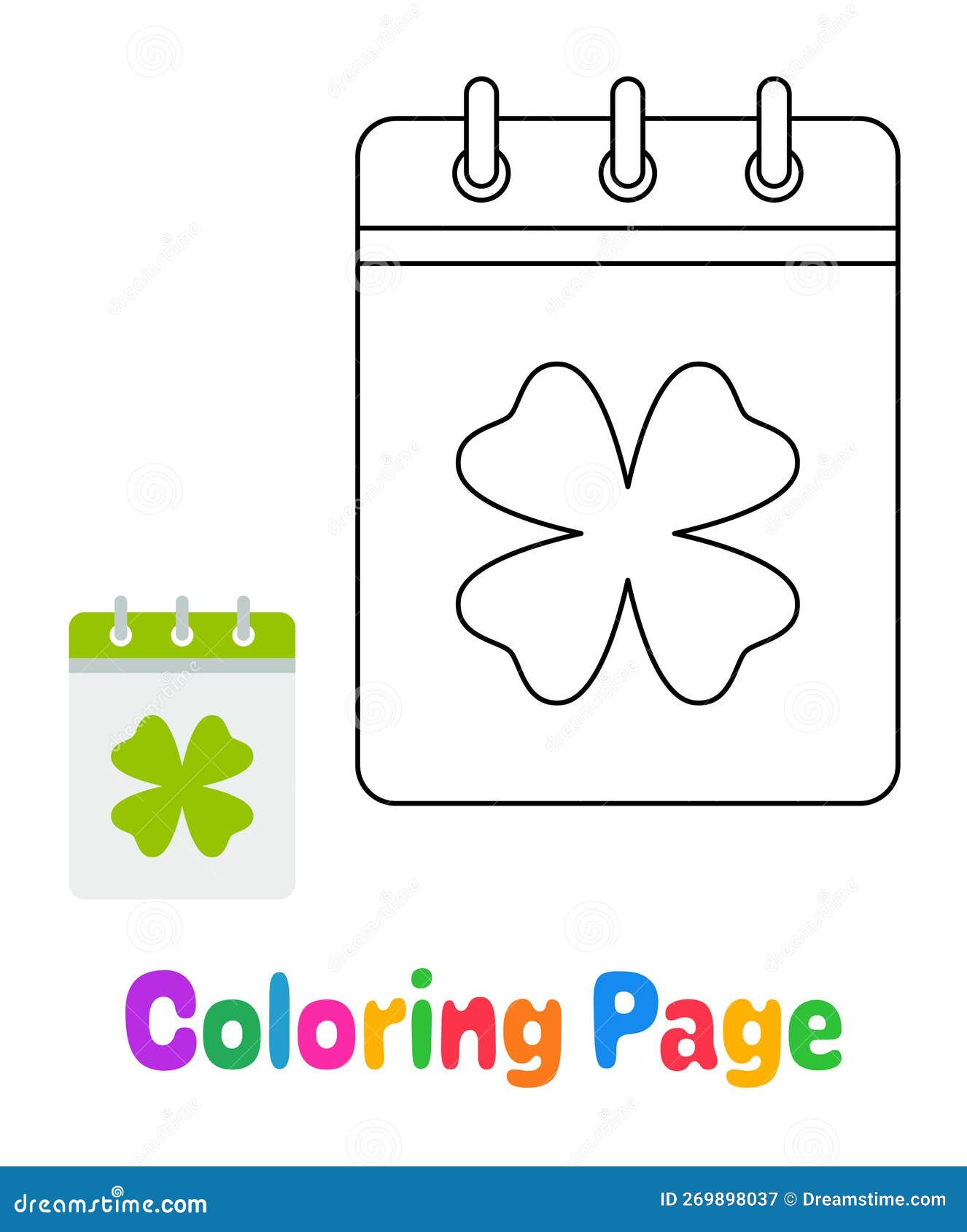 Coloring Page with Calendar with Clover for Kids Stock Vector ...