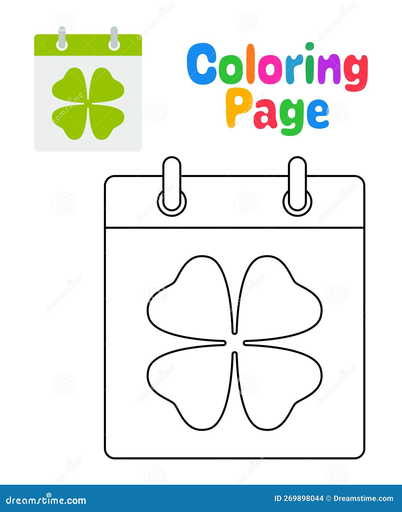 Coloring Page with Calendar with Clover for Kids Stock Vector ...