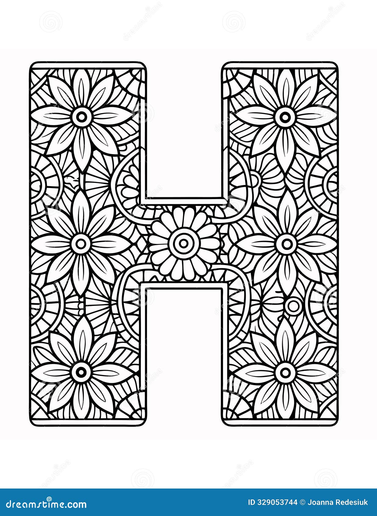 Coloring Page with a Capital Letter H with Plants Inside Stock ...